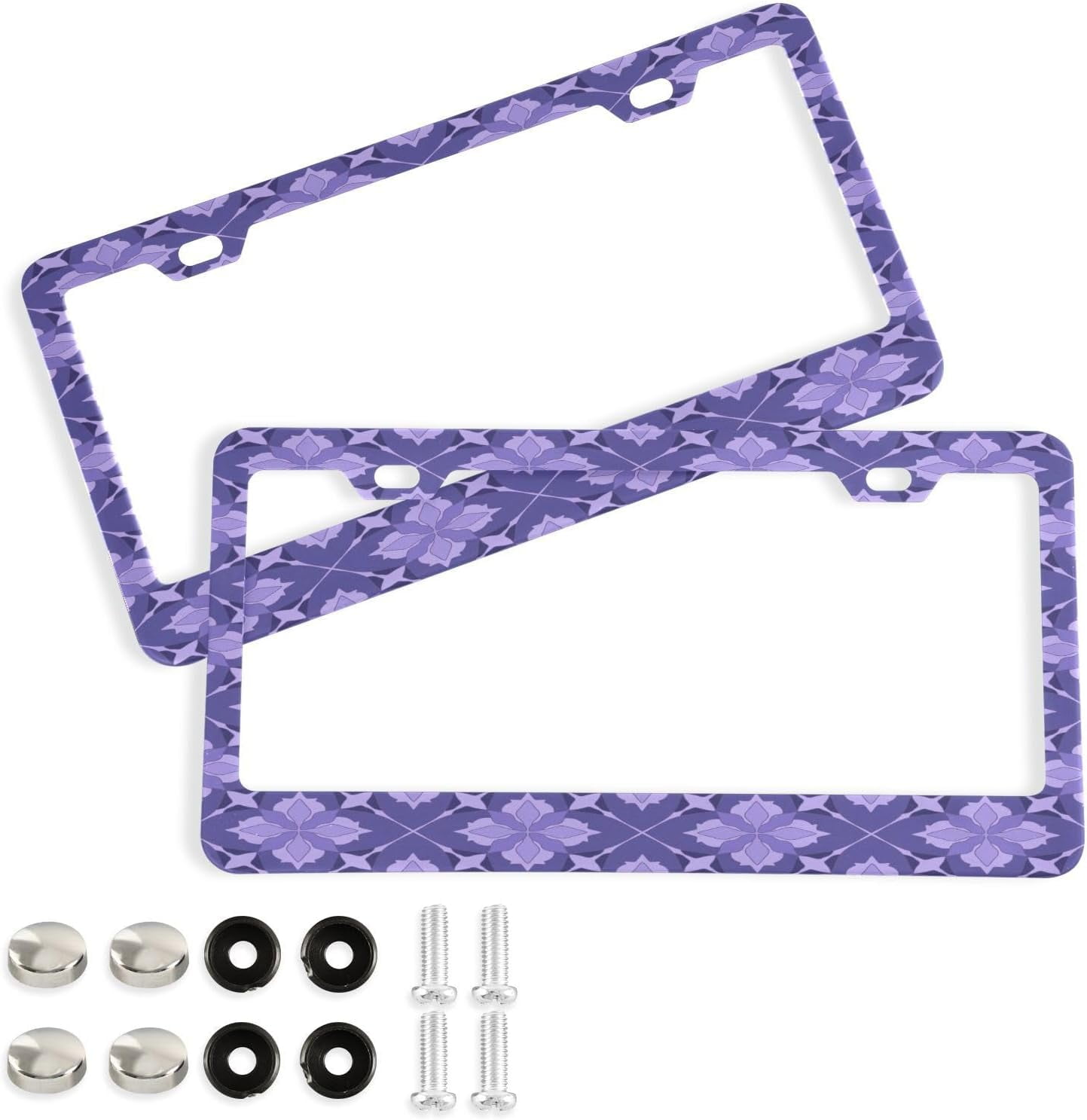 GZHJMY Purple Flower Plaid License Plate Frames Set of 2, Universal ...