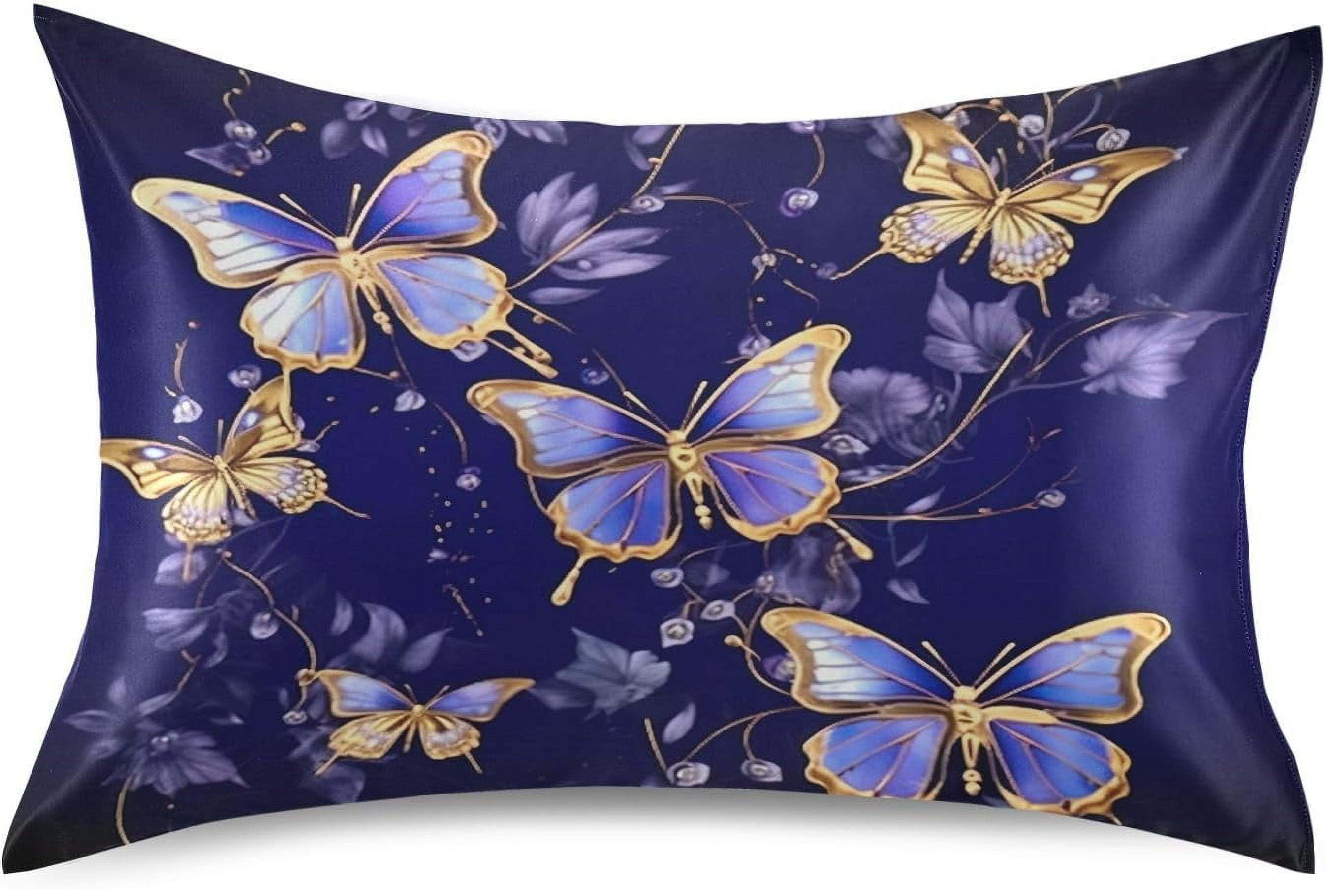 GZHJMY Purple Gold Butterfly Satin Pillowcase, Soft Breathable Silk ...