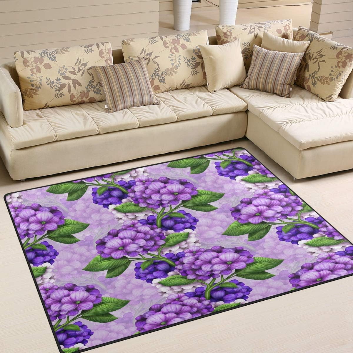 GZHJMY Purple Hydrangea Flower Area Rug Living Room Rugs - 5'3" x4 ...