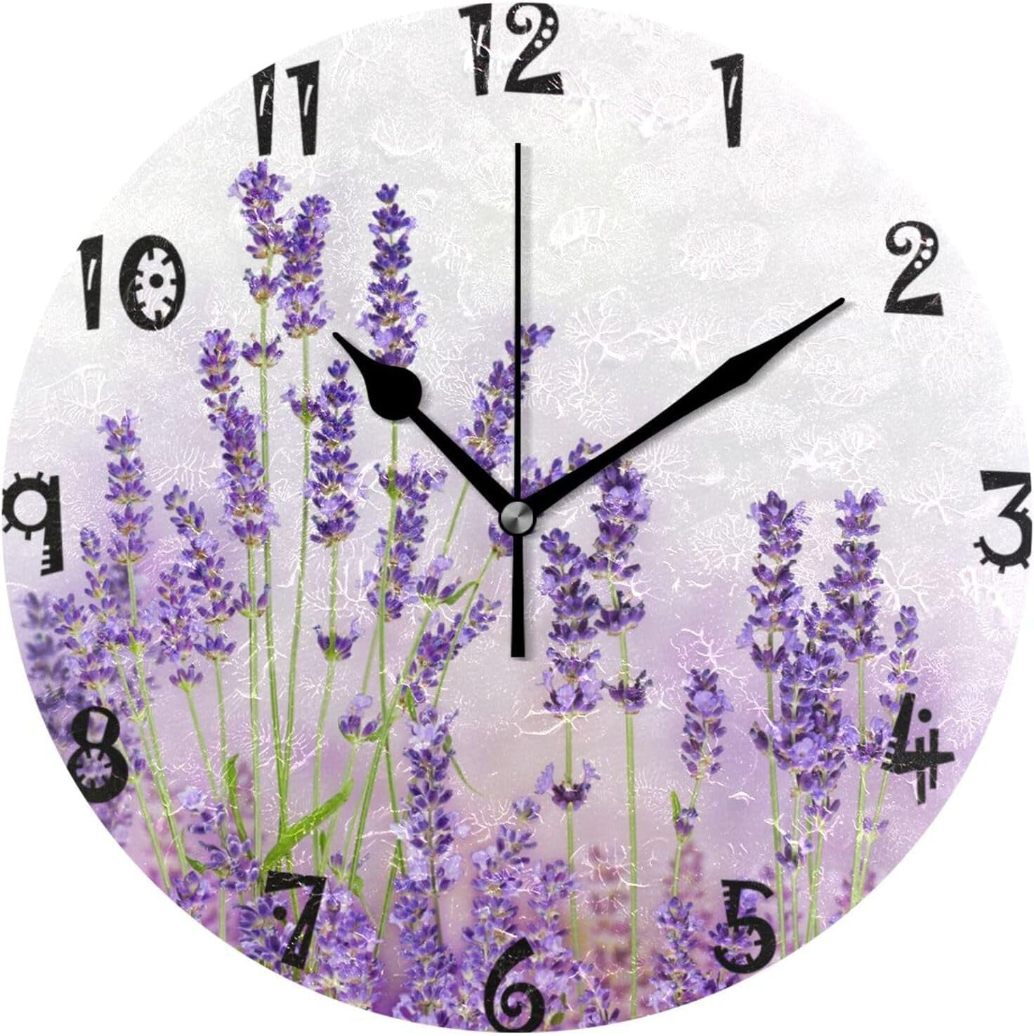 GZHJMY Purple Lavender Wall Clock,Silent Non Ticking 10 Inch Battery ...