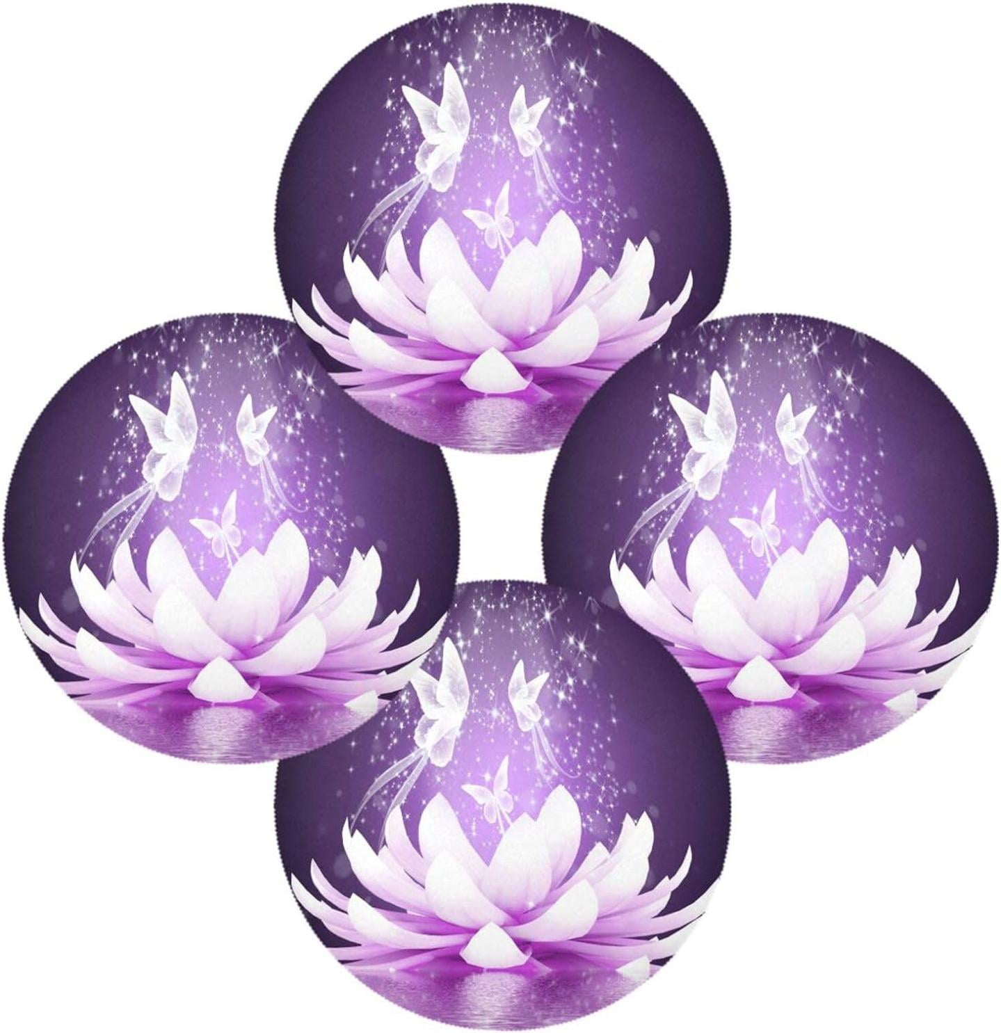 GZHJMY Purple Lotus Round Placemats, 4 Pack Table Mats for Kitchen ...