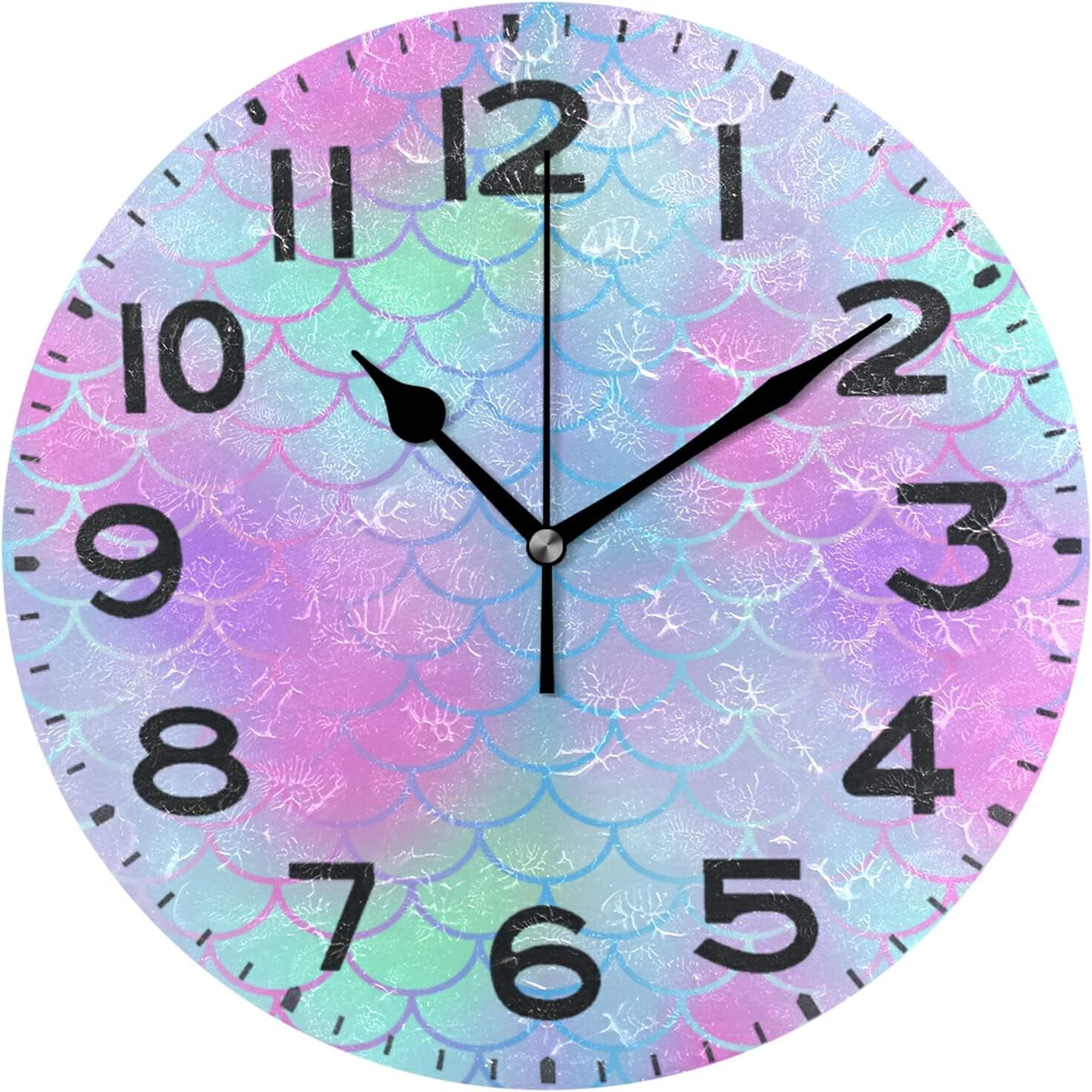 GZHJMY Purple Magic Mermaid Scale Round Wall Clock, 9.5 Inch Battery ...