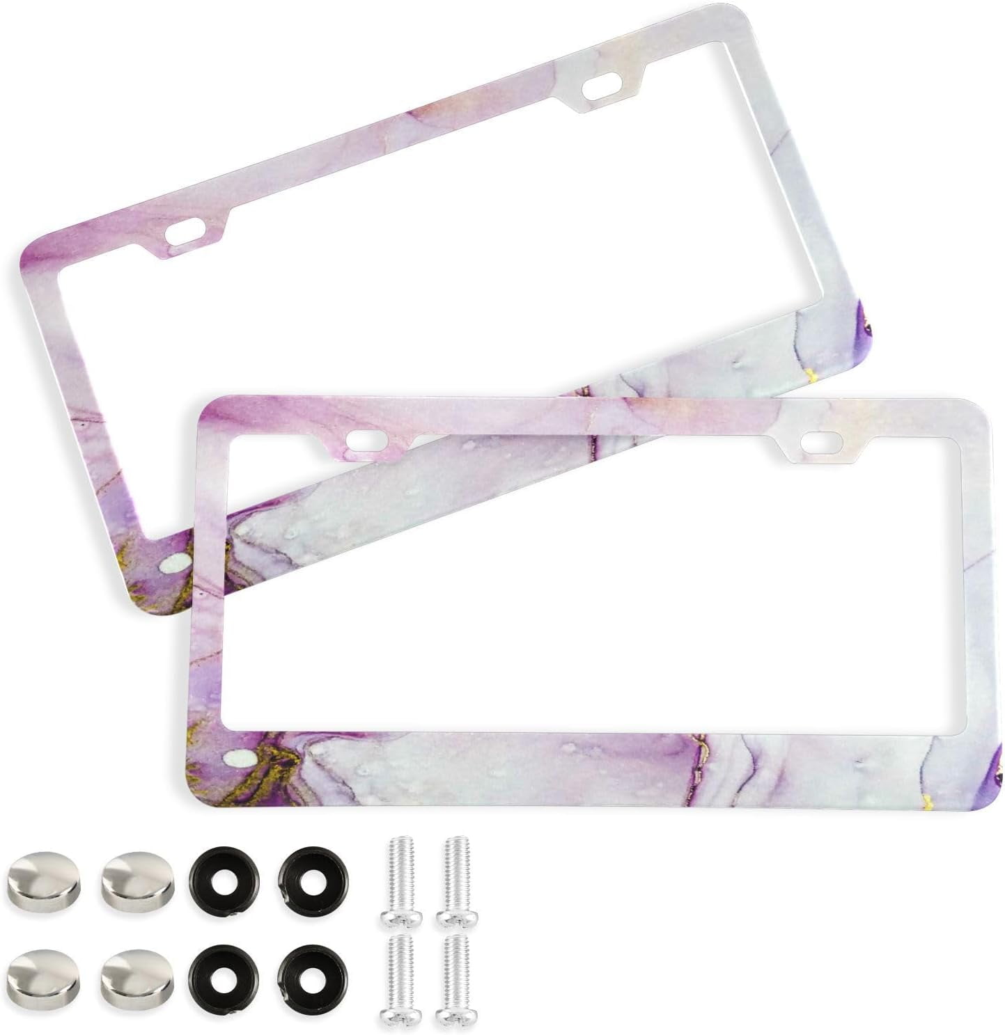 GZHJMY Purple Marble Car License Plate Frame, 2 Pack Aluminum License ...