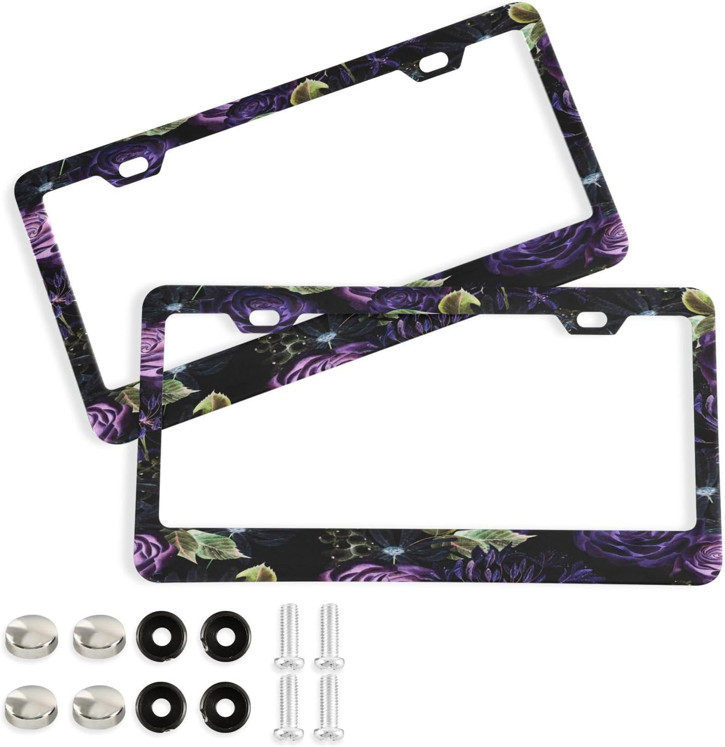 GZHJMY Purple Rose License Plate Frames Set of 2, Universal Aluminum ...