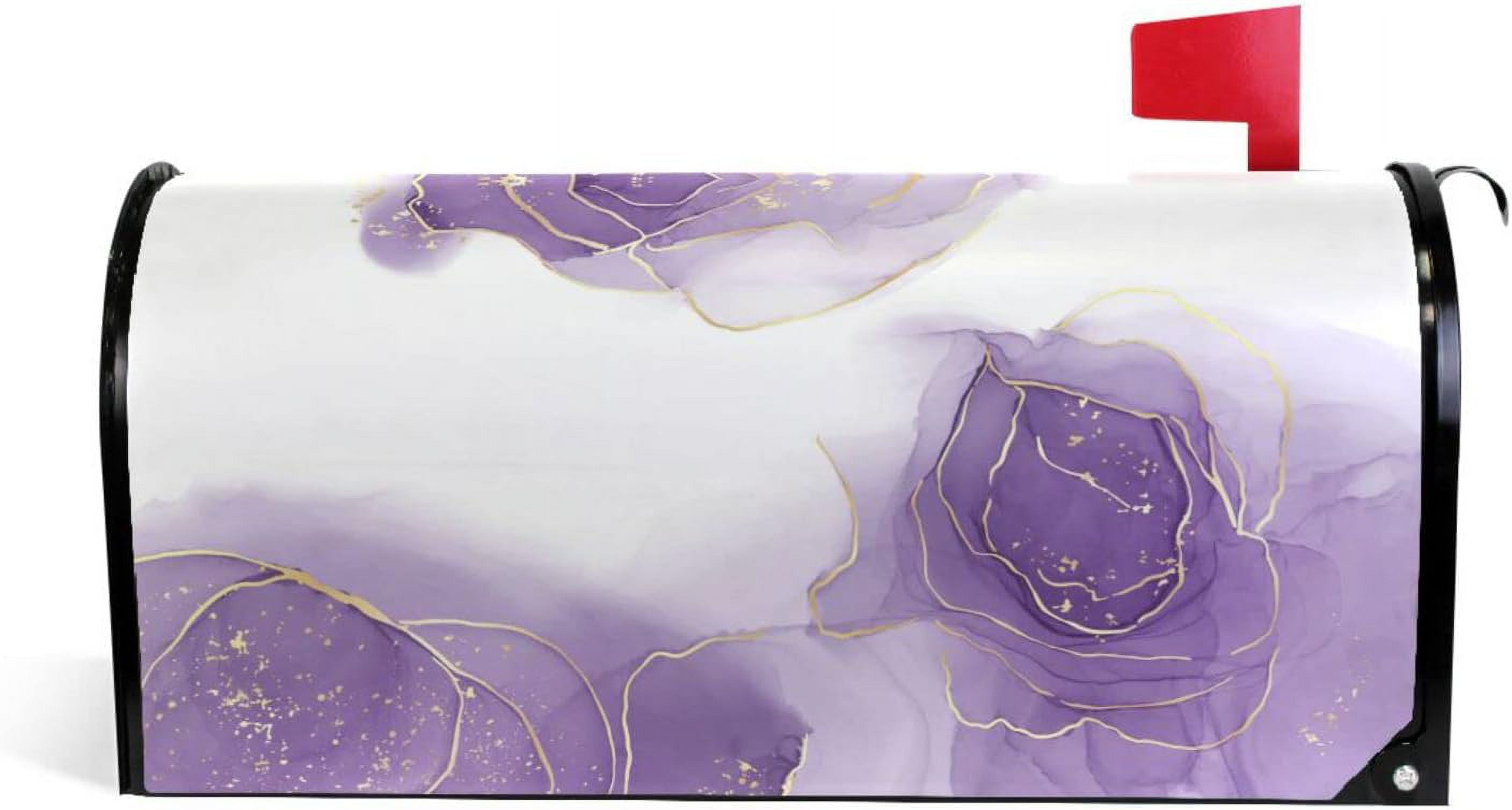 GZHJMY Purple Rose Violet Marble Golden Glitter Lines Magnetic Mailbox ...