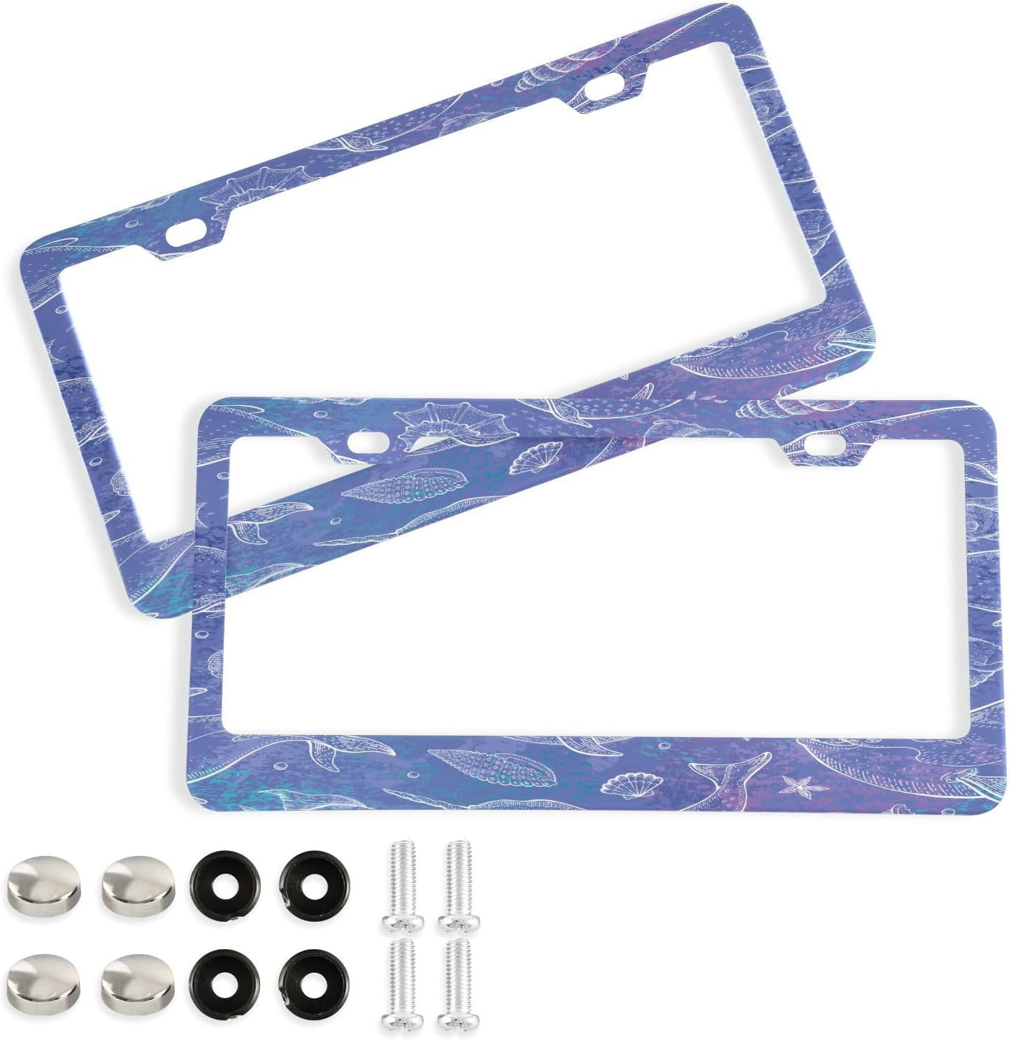 GZHJMY Purple Whale License Plate Frames Set of 2, Universal Aluminum ...