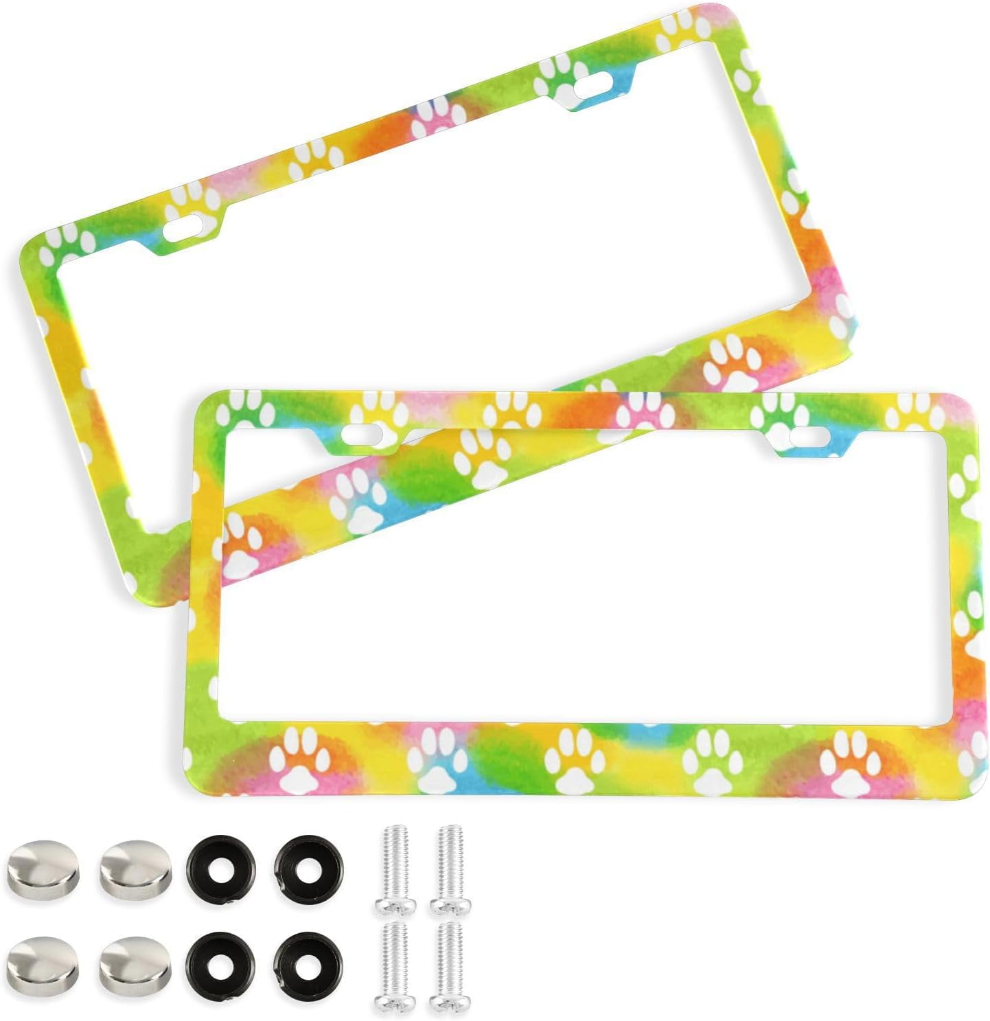 GZHJMY Rainbow Color Animal Dog Paw Print License Plate Frames for ...