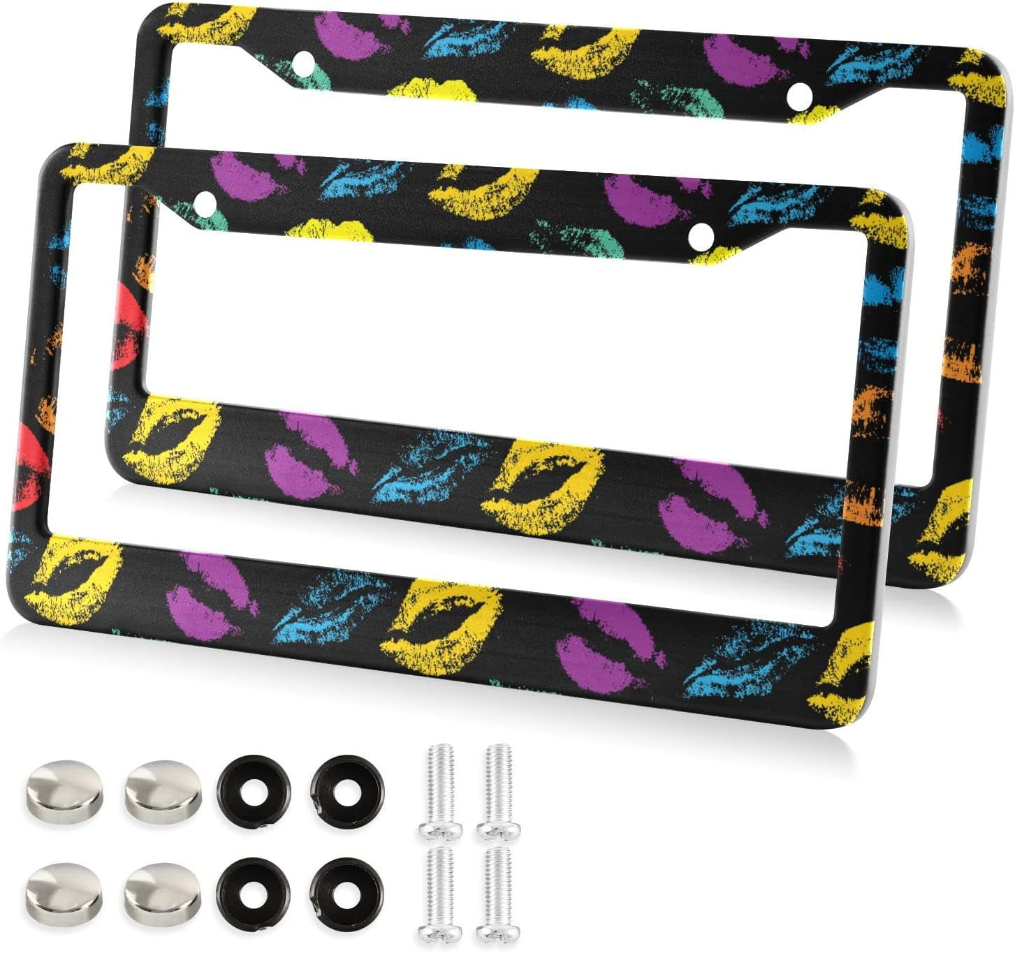 GZHJMY Rainbow Color Lips Prints License Plate Frames for Women Men 2 ...