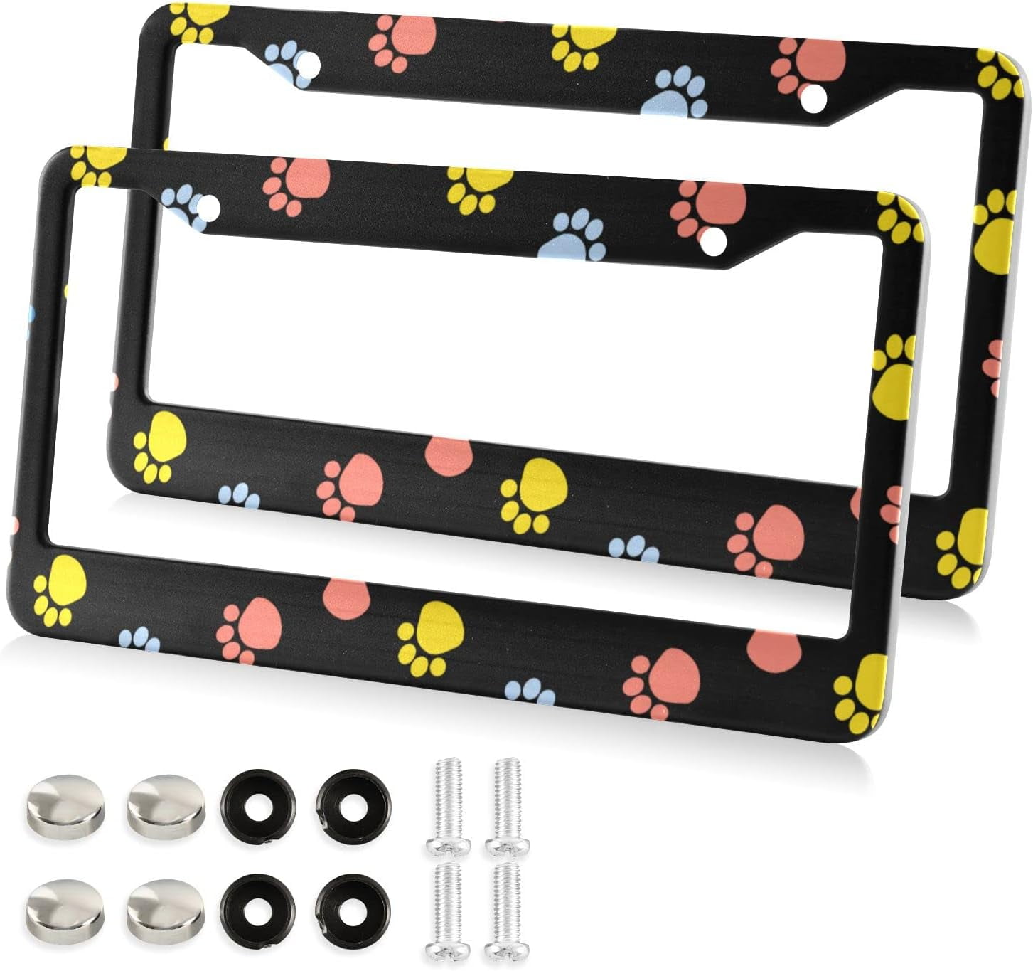 GZHJMY Rainbow Cute Dog Paws License Plate Frames for Women Men 2 pcs ...