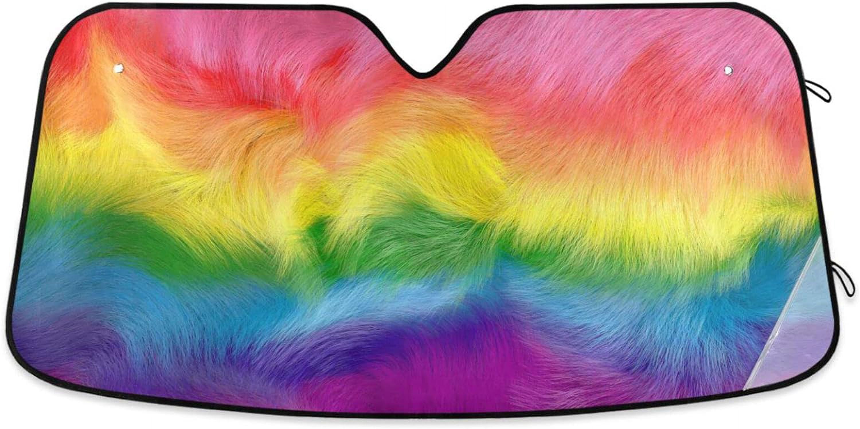 GZHJMY Rainbow Faux Fur Textur Car Windshield Sunshade Front Auto Sun ...