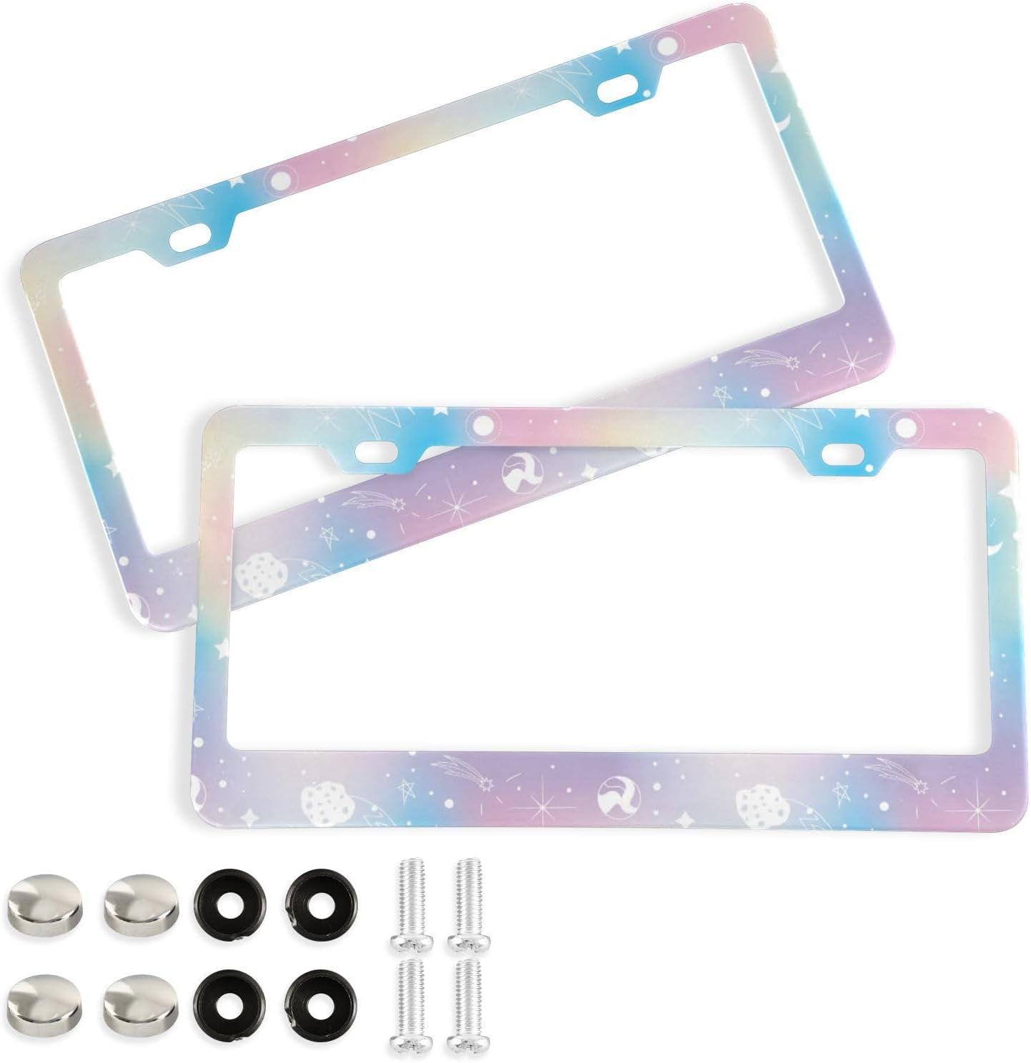 GZHJMY Rainbow Galaxy Starry License Plate Frames for Women Men 2 Pcs ...