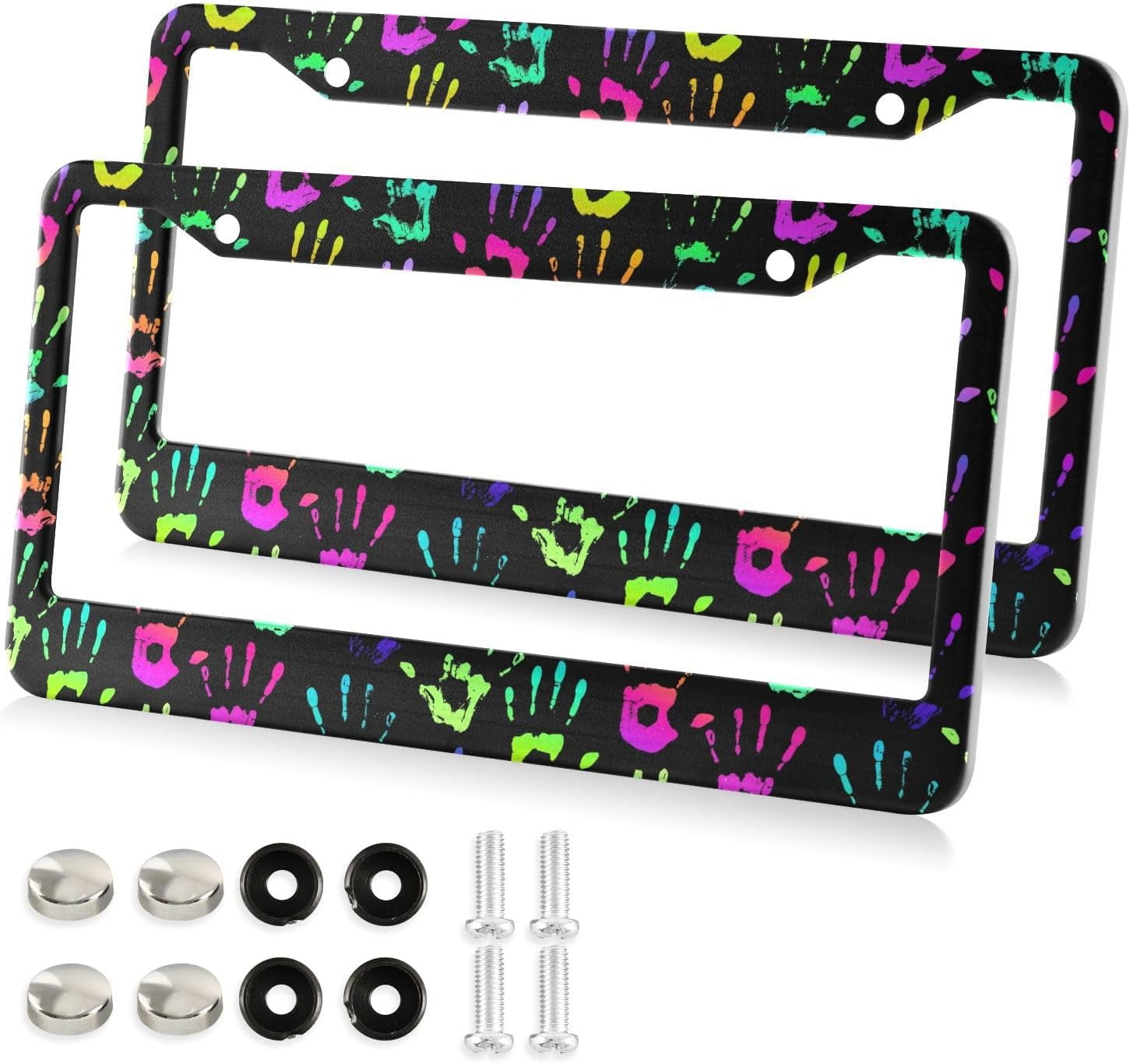 GZHJMY Rainbow Handprints License Plate Frames 2 Pack Aluminum License ...