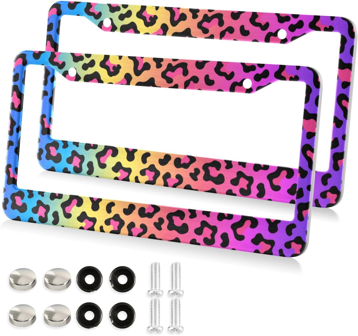 GZHJMY Rainbow Leopard Print Neon Cheetah License Plate Frames for ...