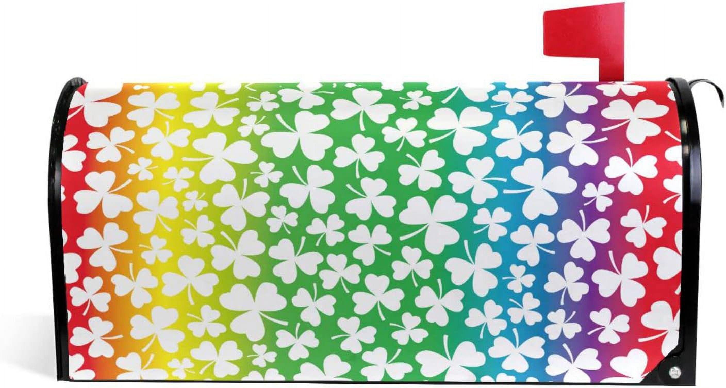 GZHJMY Rainbow Lucky Clover White Shamrocks Magnetic Mailbox Cover ...
