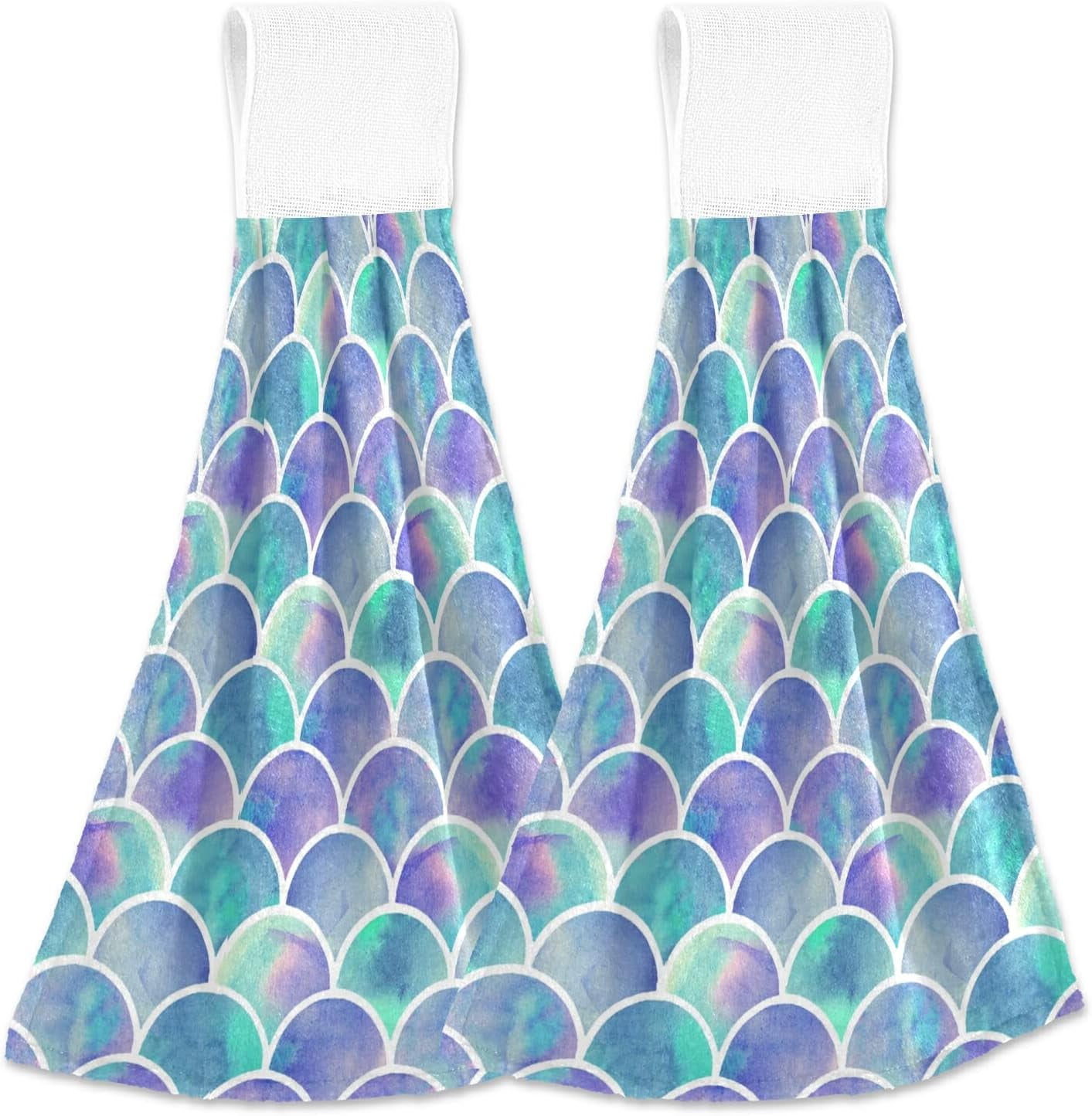 GZHJMY Rainbow Mermaid Scales Hanging Kitchen Towel Purple Hand Towel 2 ...