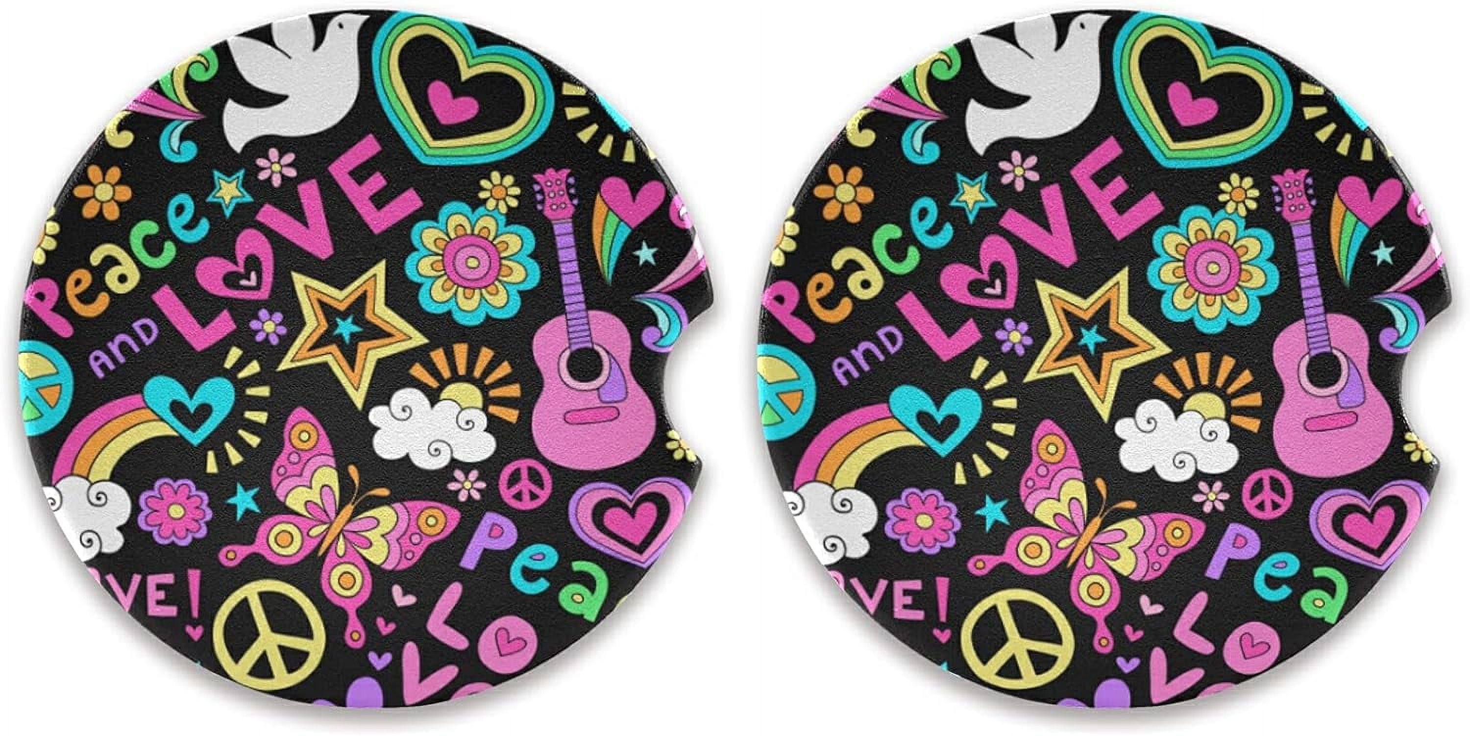 GZHJMY Rainbow Peace Love Sign Car Coasters, 2 Pack Drinks Absorbent ...