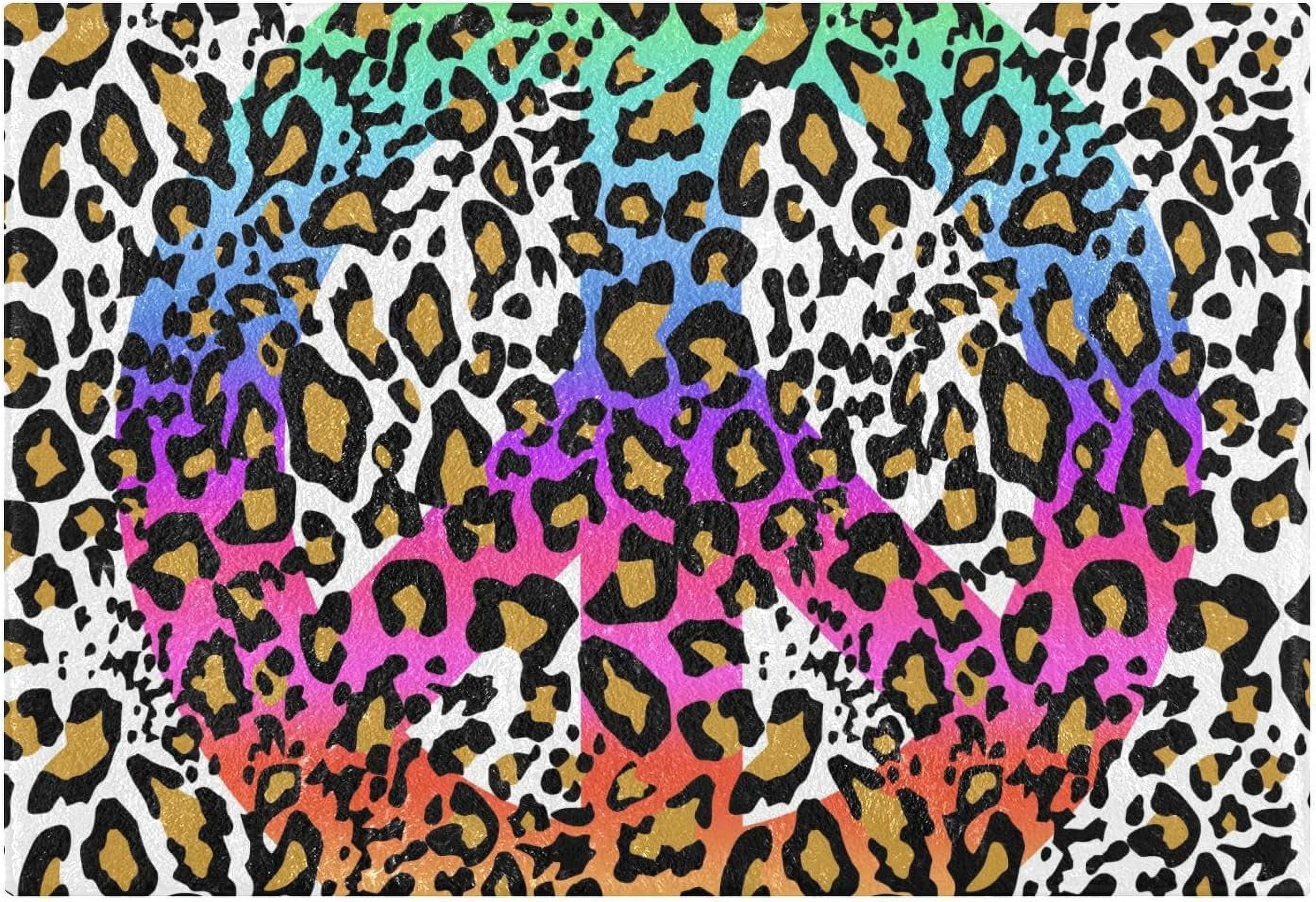 GZHJMY Rainbow Peace Sign Leopard Bath Mat for Bathroom Rugs Rectangle ...
