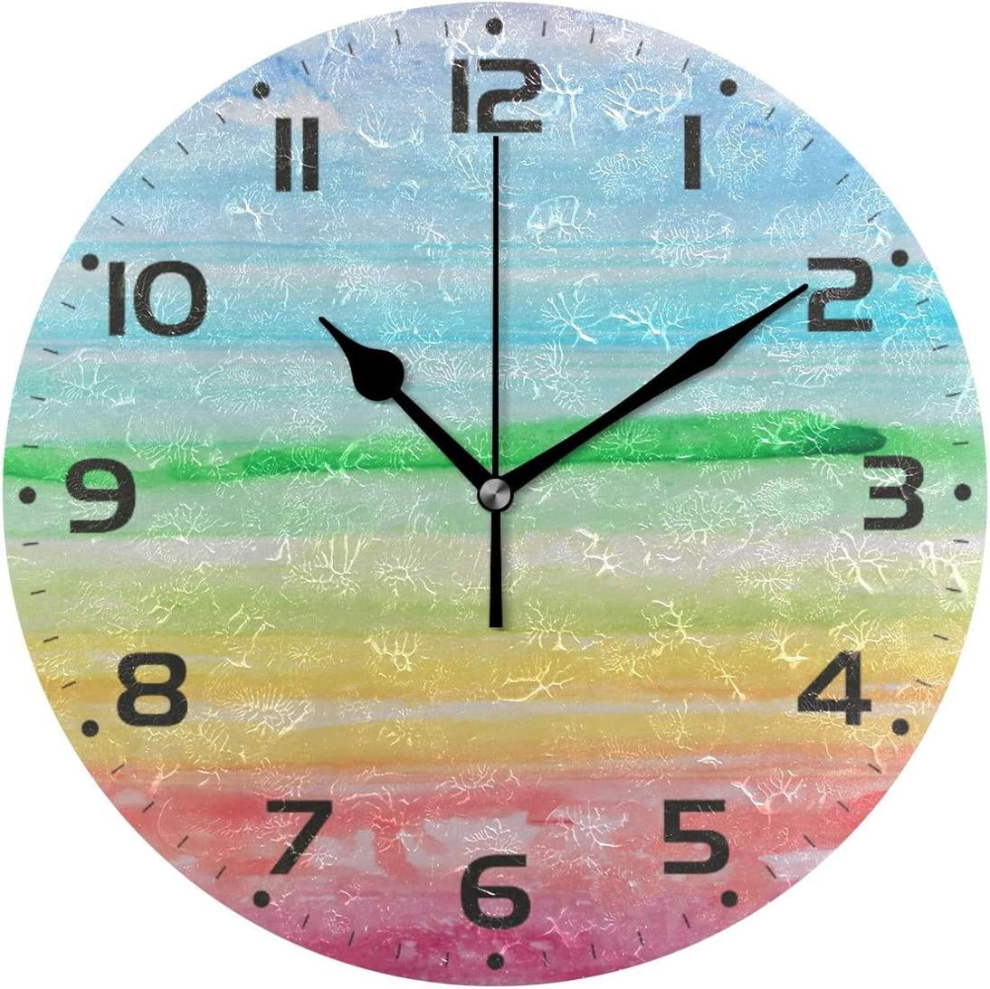 GZHJMY Rainbow Striped Wall Clock, 10" Silent Non Ticking Round Clock ...