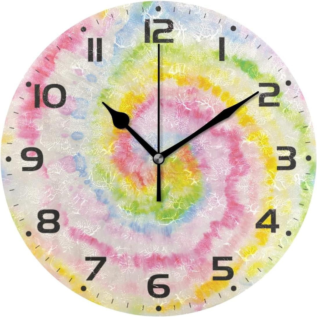 GZHJMY Rainbow Tie Dye Wall Clock, 10" Silent Non Ticking Round Clock ...