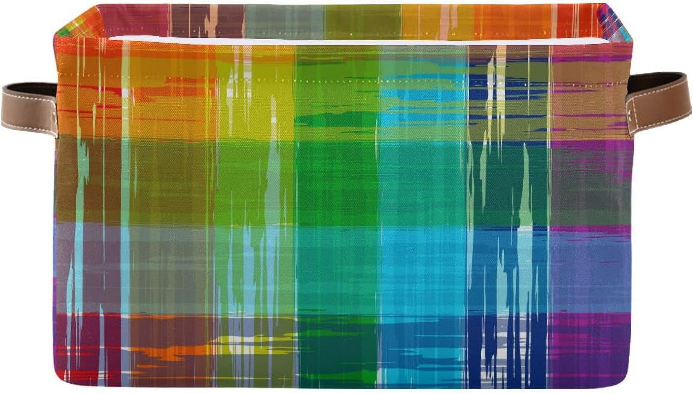 GZHJMY Rainbow Tie-dye Plaid Square Storage Basket Storage Bins Canvas ...