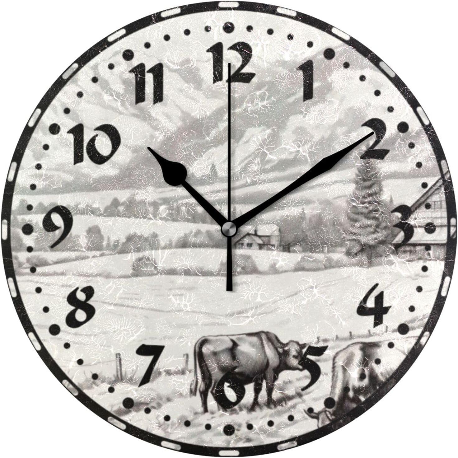 GZHJMY Ranch Drawing Wall Clock, PVC Silent Non Ticking 10 Inch Battery ...