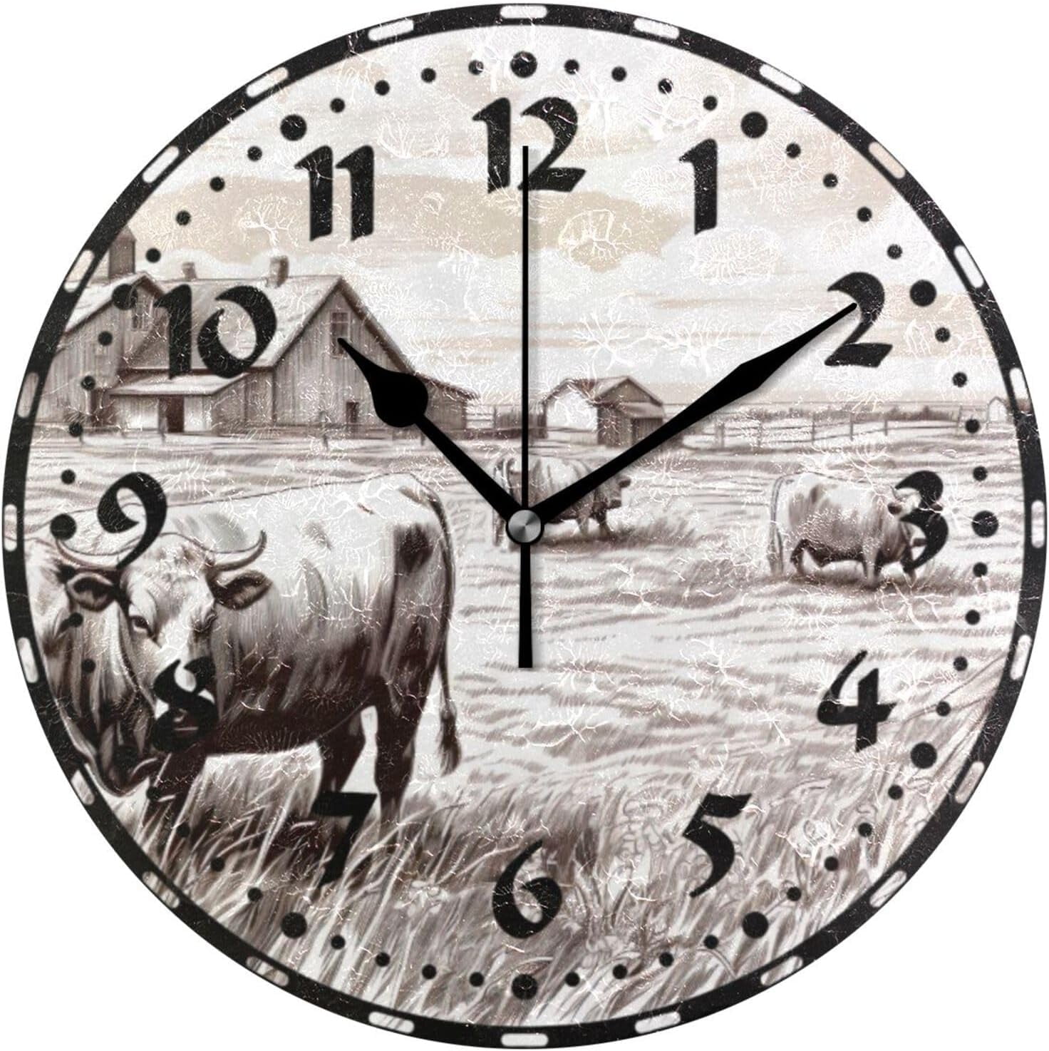 GZHJMY Ranch Pattern Wall Clock, Silent Non Ticking 10 Inch Battery ...