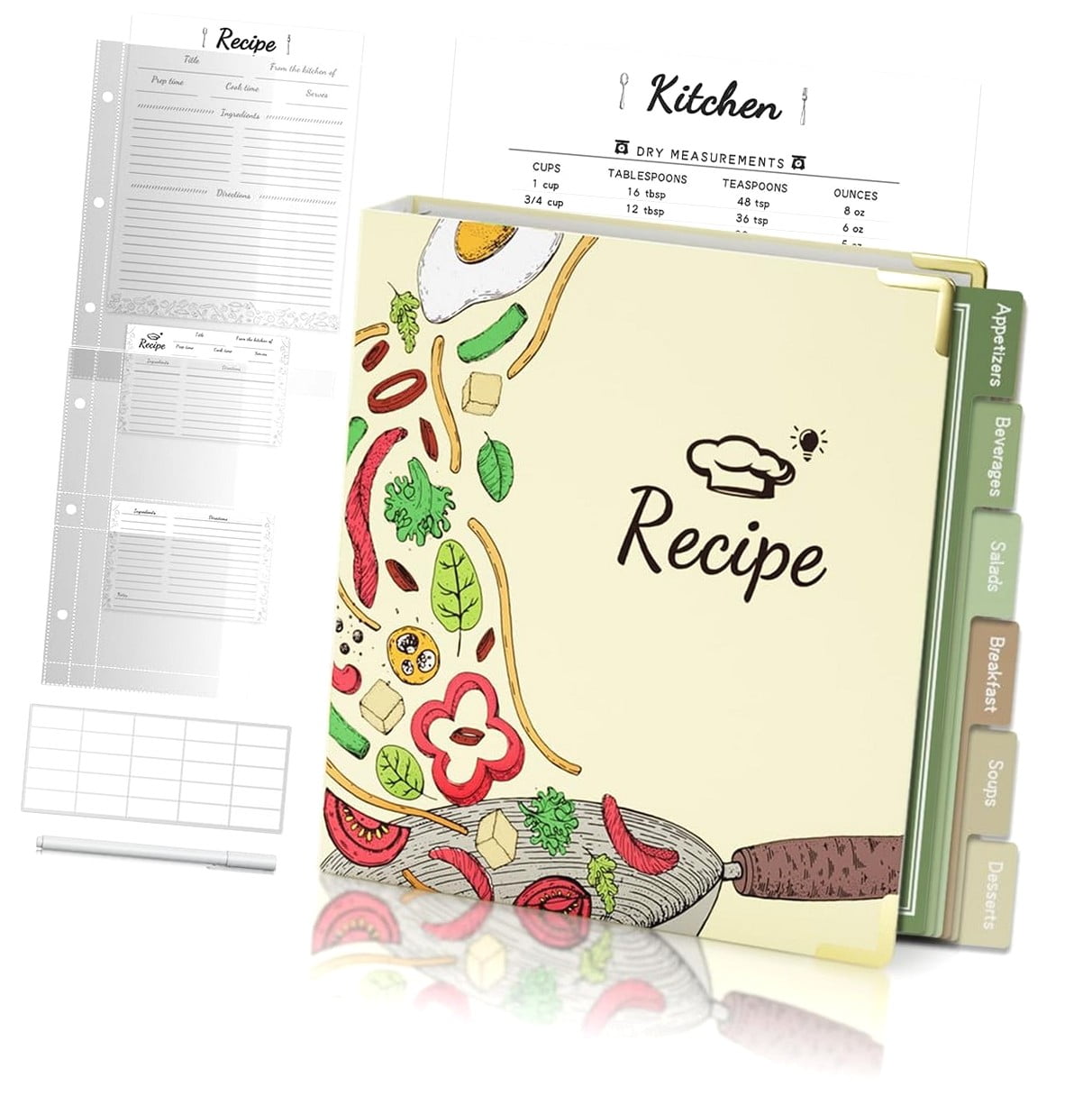 GZHJMY Recipe Binder 3 Kit 8.5x11 Full Page Recipe Book Binder with ...