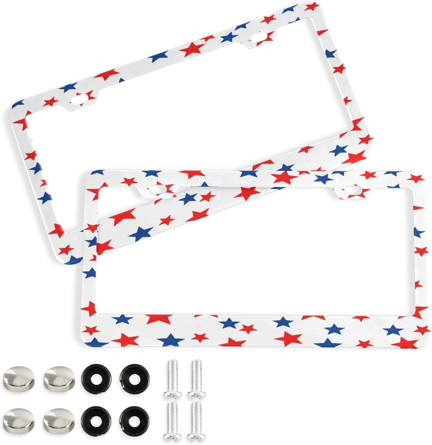 GZHJMY Red and Blue Stars Car License Plate Frame, 2 Pack Aluminum ...