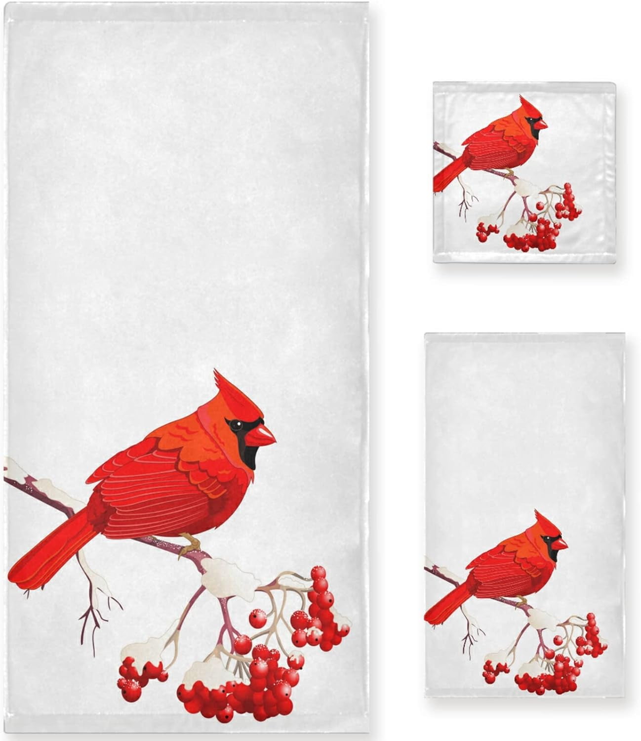 GZHJMY Red Cardinal Bird on Berry Branch Soft Set of 3 Towels, 1 Bath ...