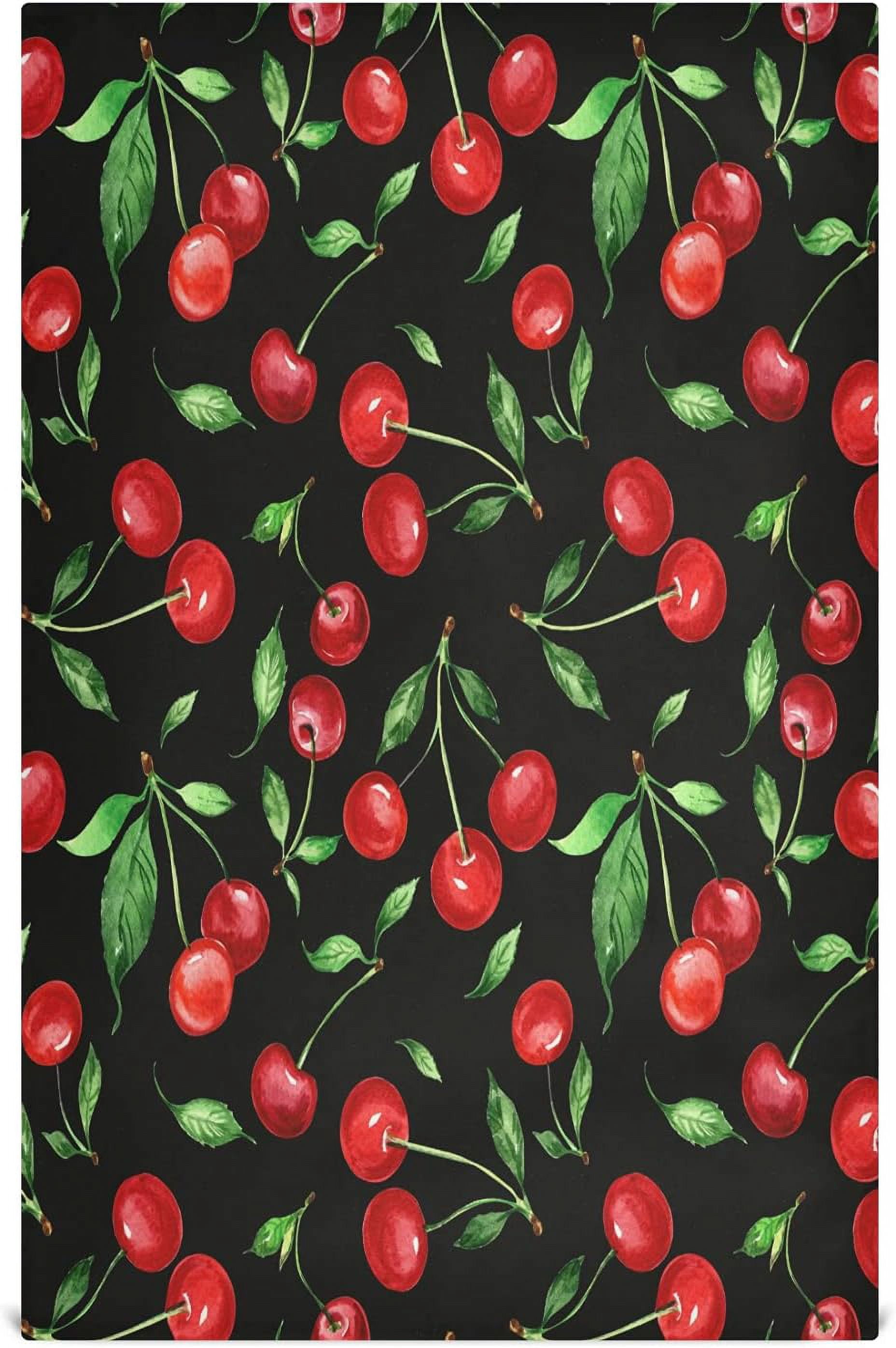 GZHJMY Red Cherry Fruit Black Kitchen Towels Dish Bar Tea Towel ...