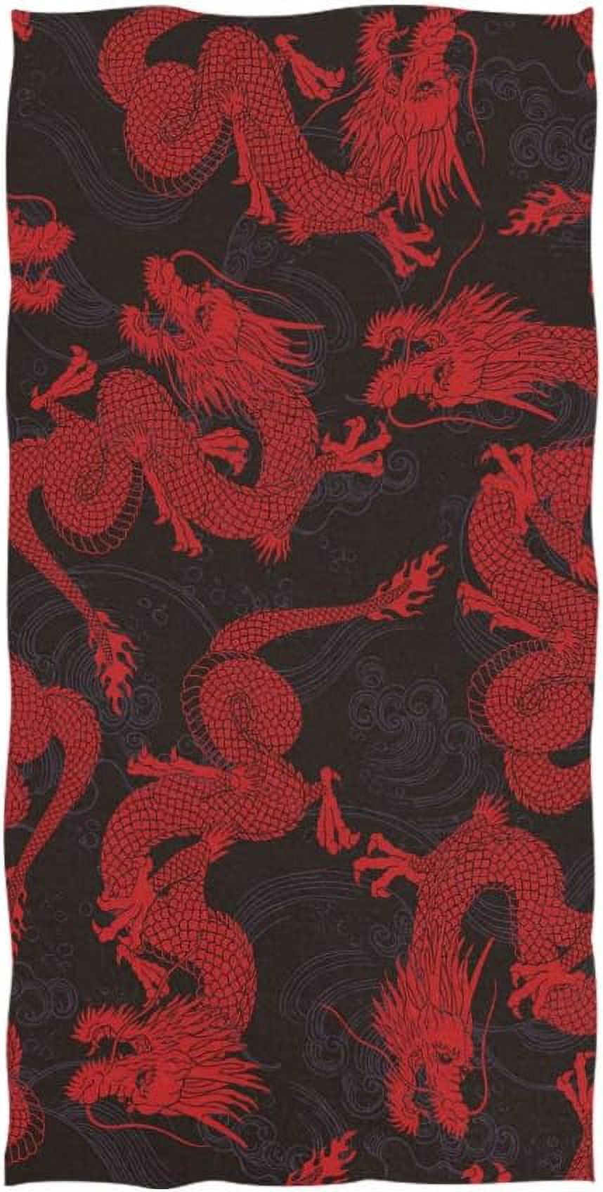 GZHJMY Red Dragon Pattern with Ocean Wave Chinese Design On Black Soft ...