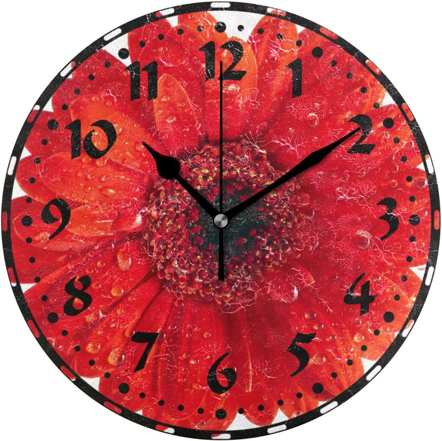 GZHJMY Red Flower Wall Clock, Silent Non Ticking 10 Inch Battery ...