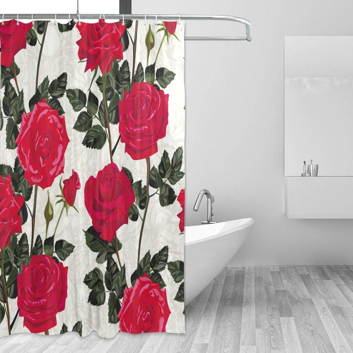 GZHJMY Red Flowers Roses Leaves Shower Curtain Liner, 72 x 72 ...
