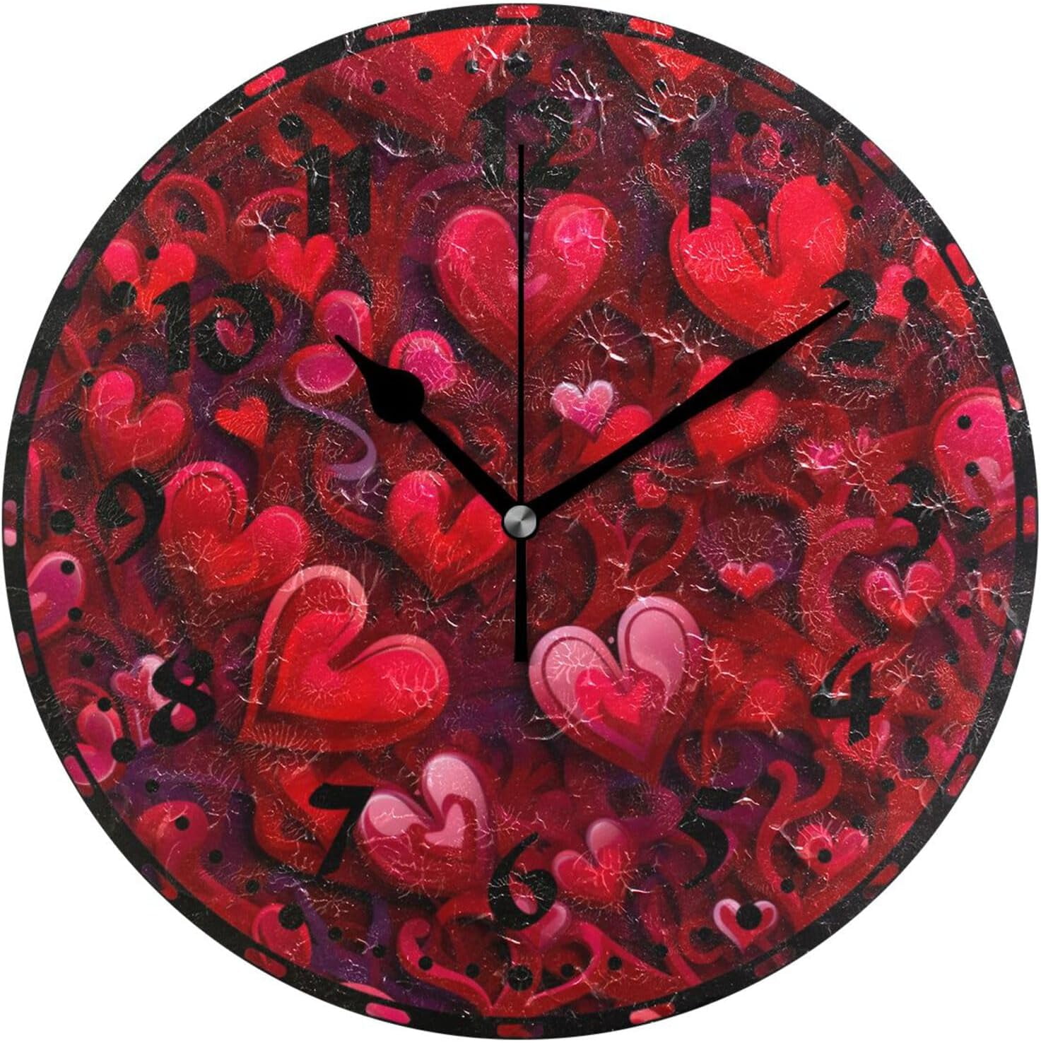 GZHJMY Red Hearts Pattern Wall Clock, Silent Non Ticking 10 Inch ...