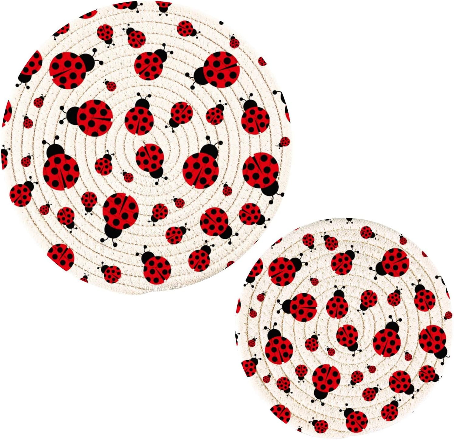 GZHJMY Red Ladybug Animals Pot Holders Trivets Set 2 Pcs 100% Cotton ...