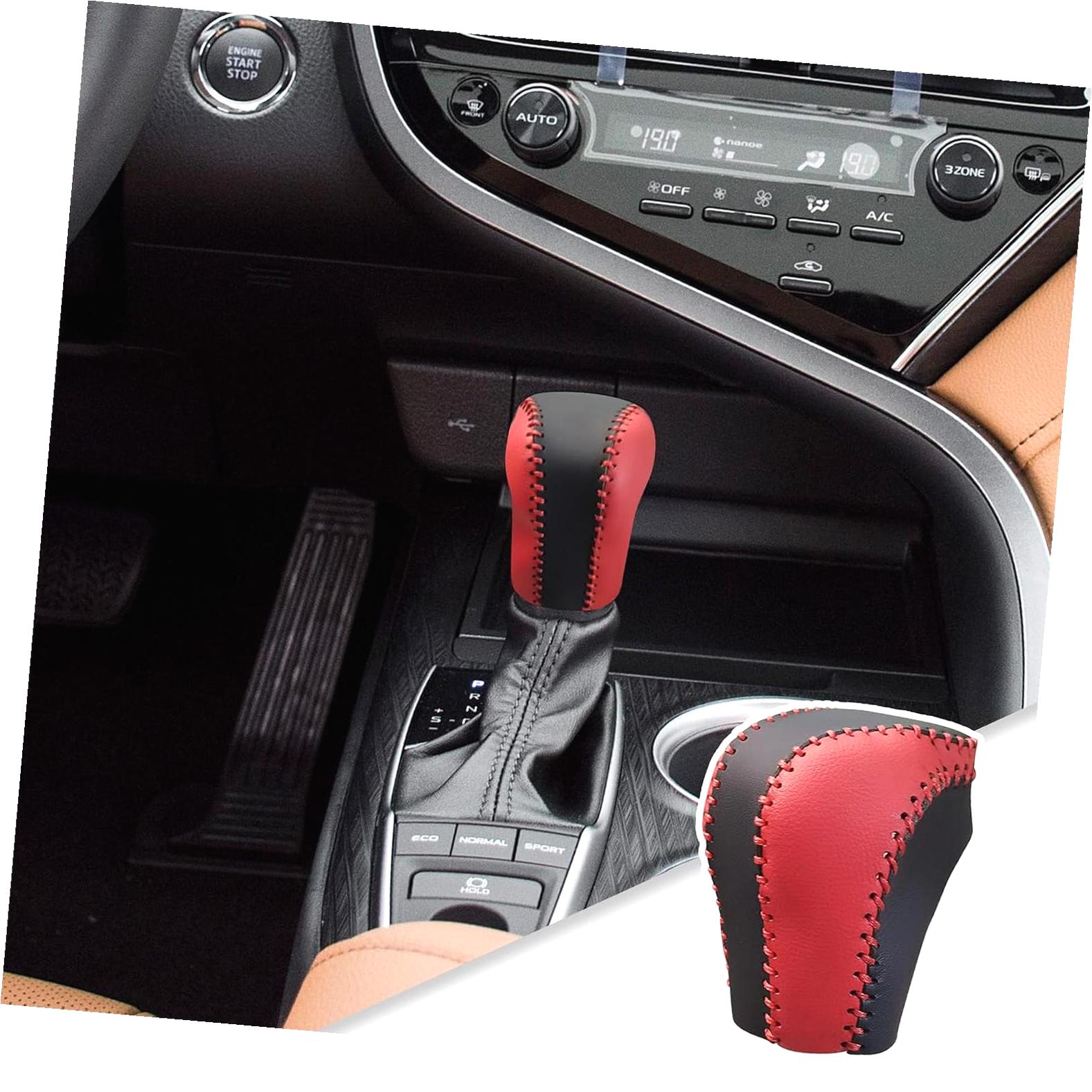 GZHJMY Red Leather Car Gear Shift Knob Protector, PU Leather Gear Shift ...