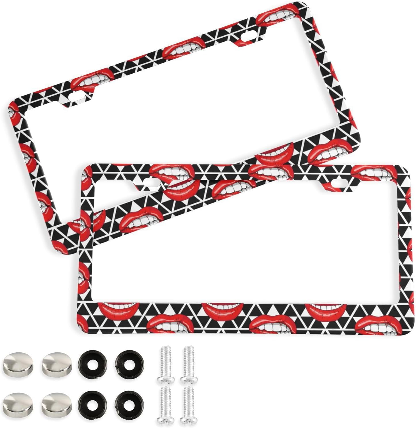 GZHJMY Red Lips Geometric Geometry License Plate Frames for Women Men 2 ...