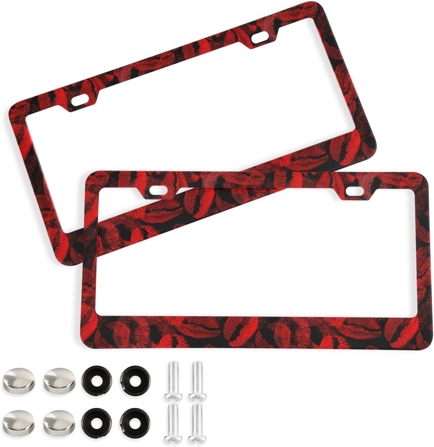 GZHJMY Red Lips Imprint Funny License Plate Frames for Women Men 2 Pcs ...