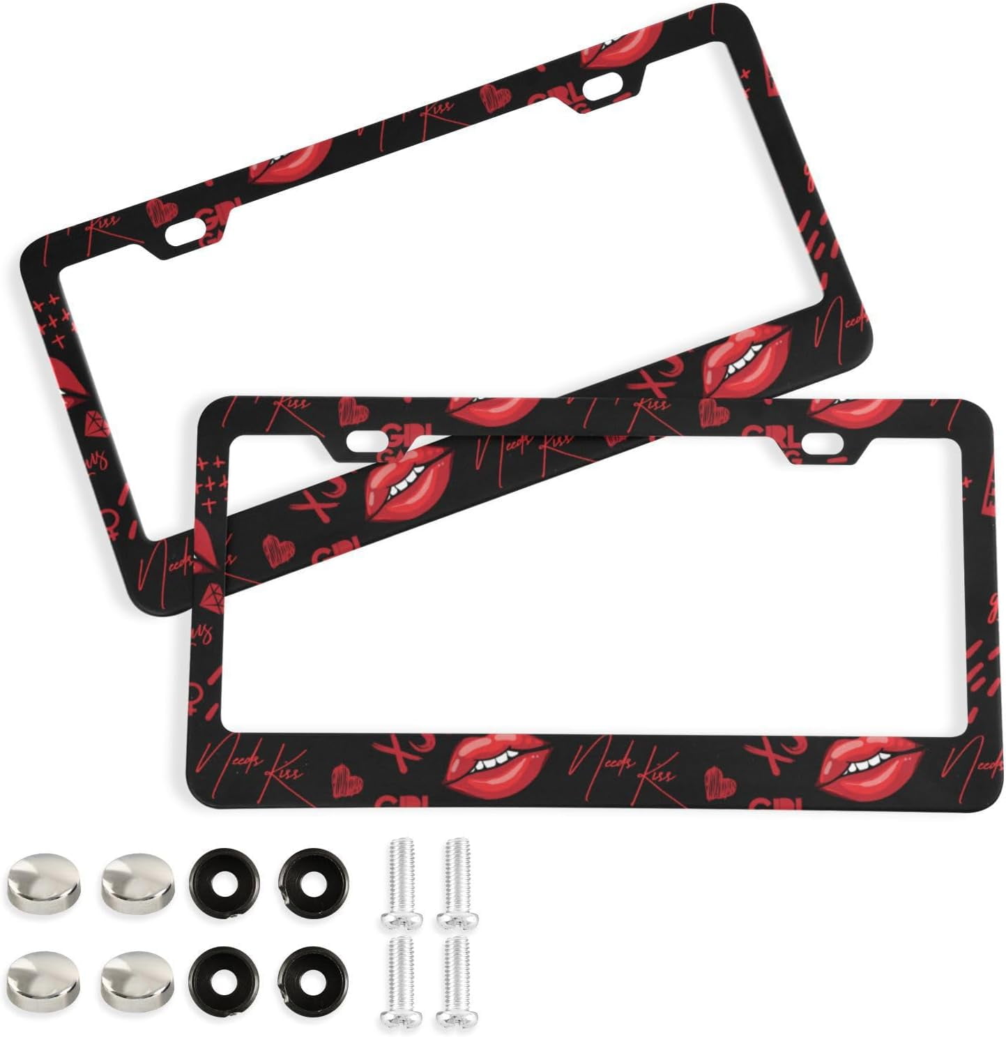 GZHJMY Red Lips Kiss Lips and Hearts License Plate Frames for Women Men ...