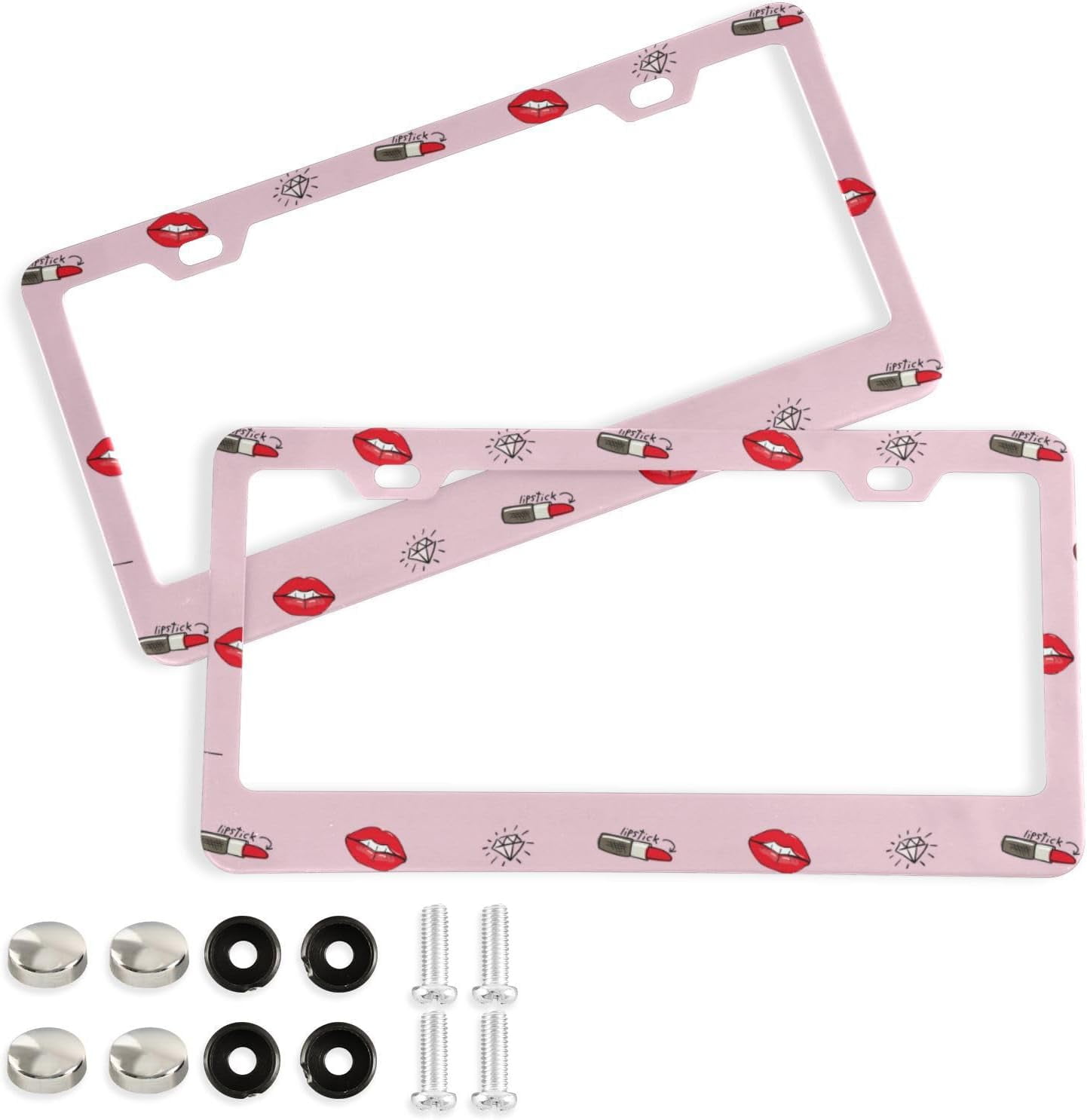 GZHJMY Red Lips Rose Flower Diamonds Pink License Plate Frames for ...