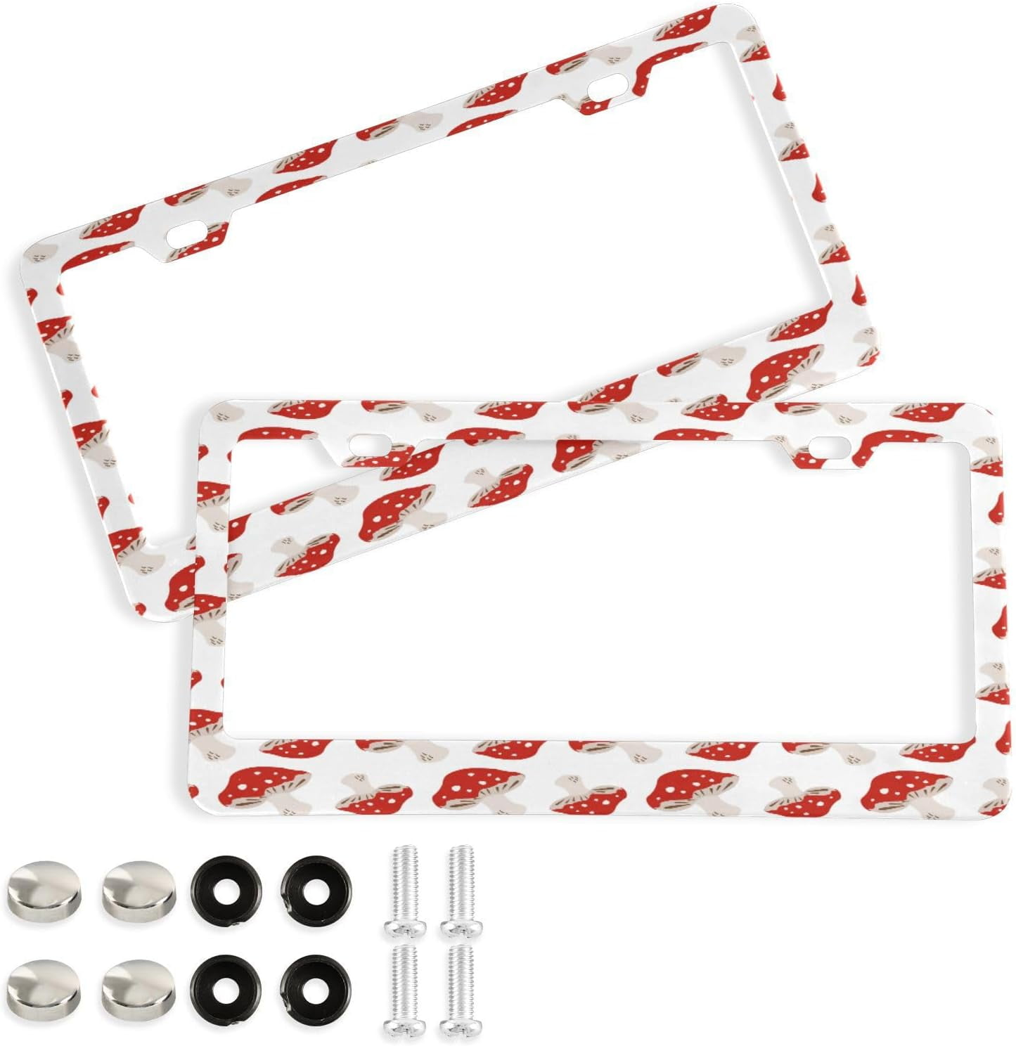 GZHJMY Red Mushroom Car License Plate Frame, 2 Pack Aluminum License ...