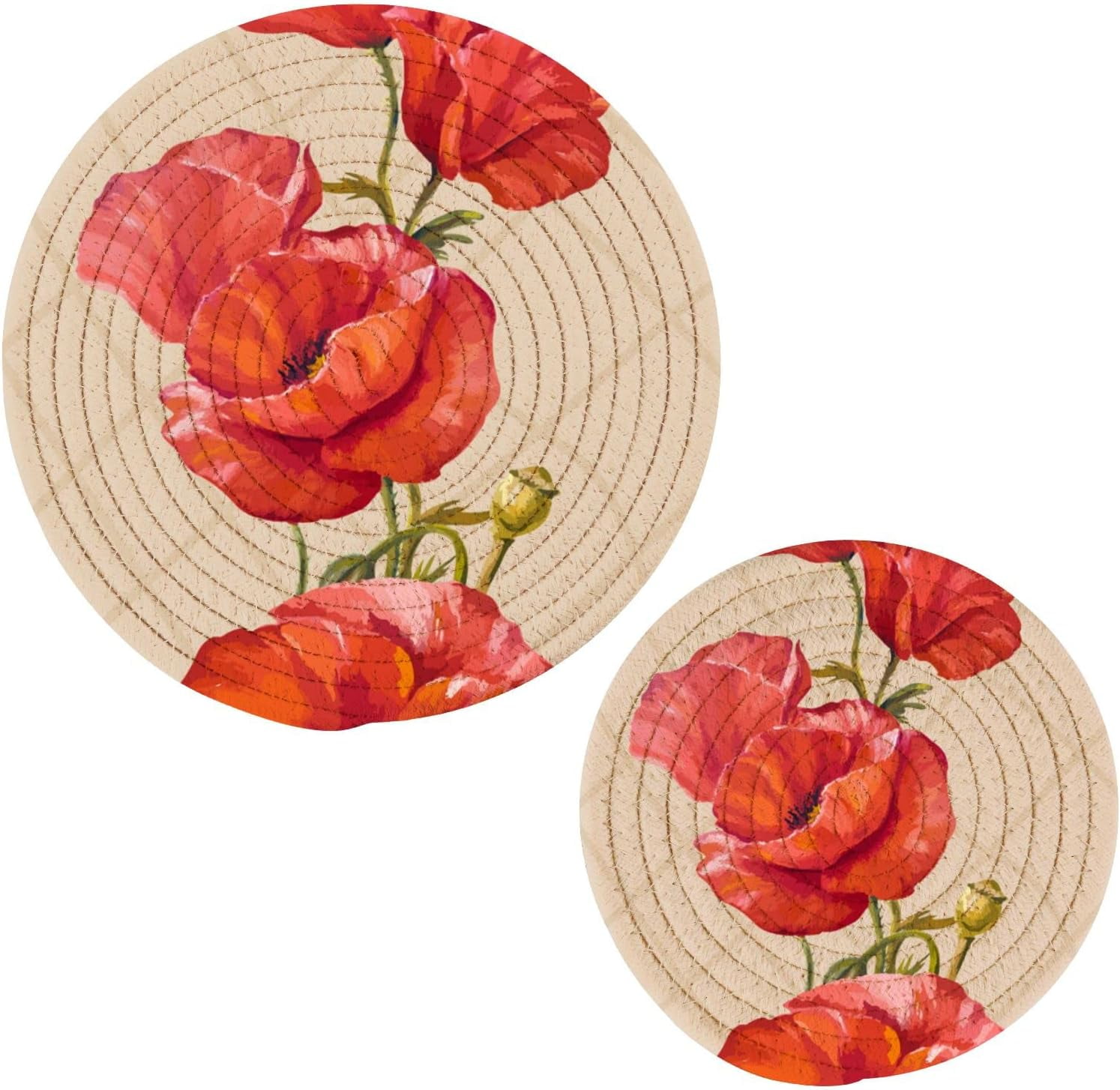 GZHJMY Red Poppy Flower Beige Plaid Oil Painting Floral Print Pot ...