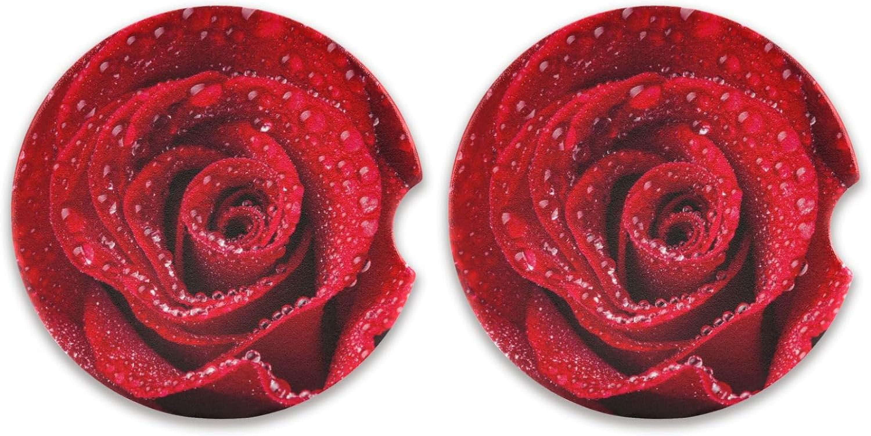 GZHJMY Red Rose Car Coaster for Cup Holders, 2 Pack Absorbent Ceramic ...