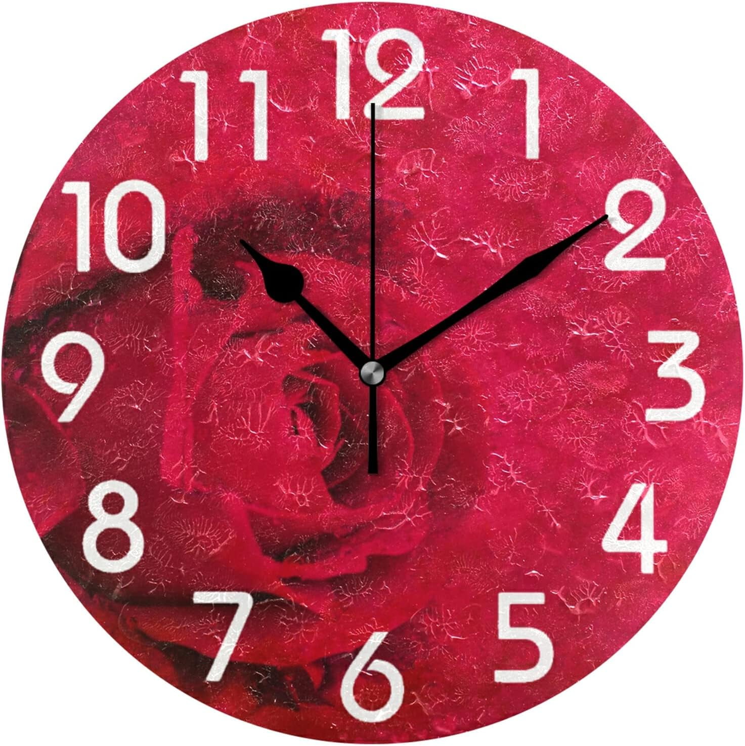 GZHJMY Red Rose Hearts Valentine's Day Round Wall Clock, 9.5 Inch ...