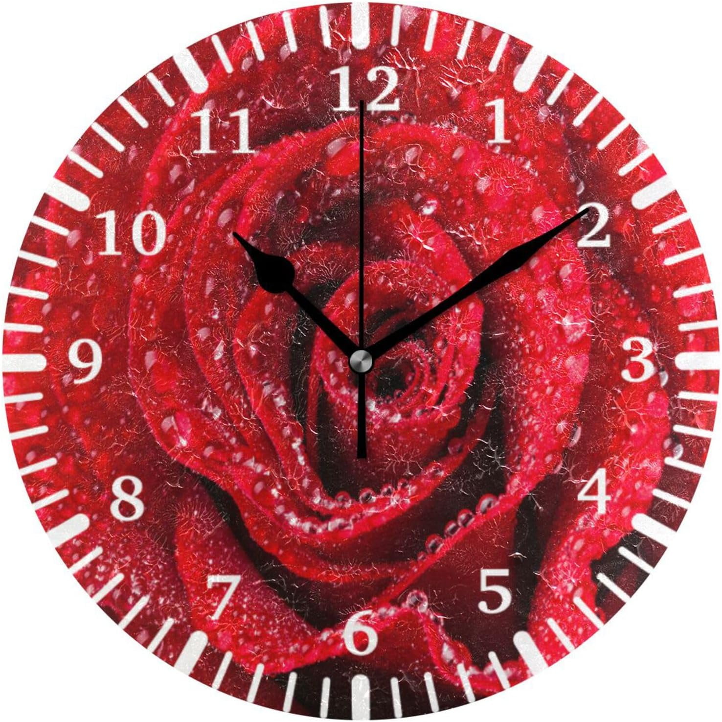 GZHJMY Red Roses Wall Clock,Silent Non Ticking 10 Inch Battery Operated ...