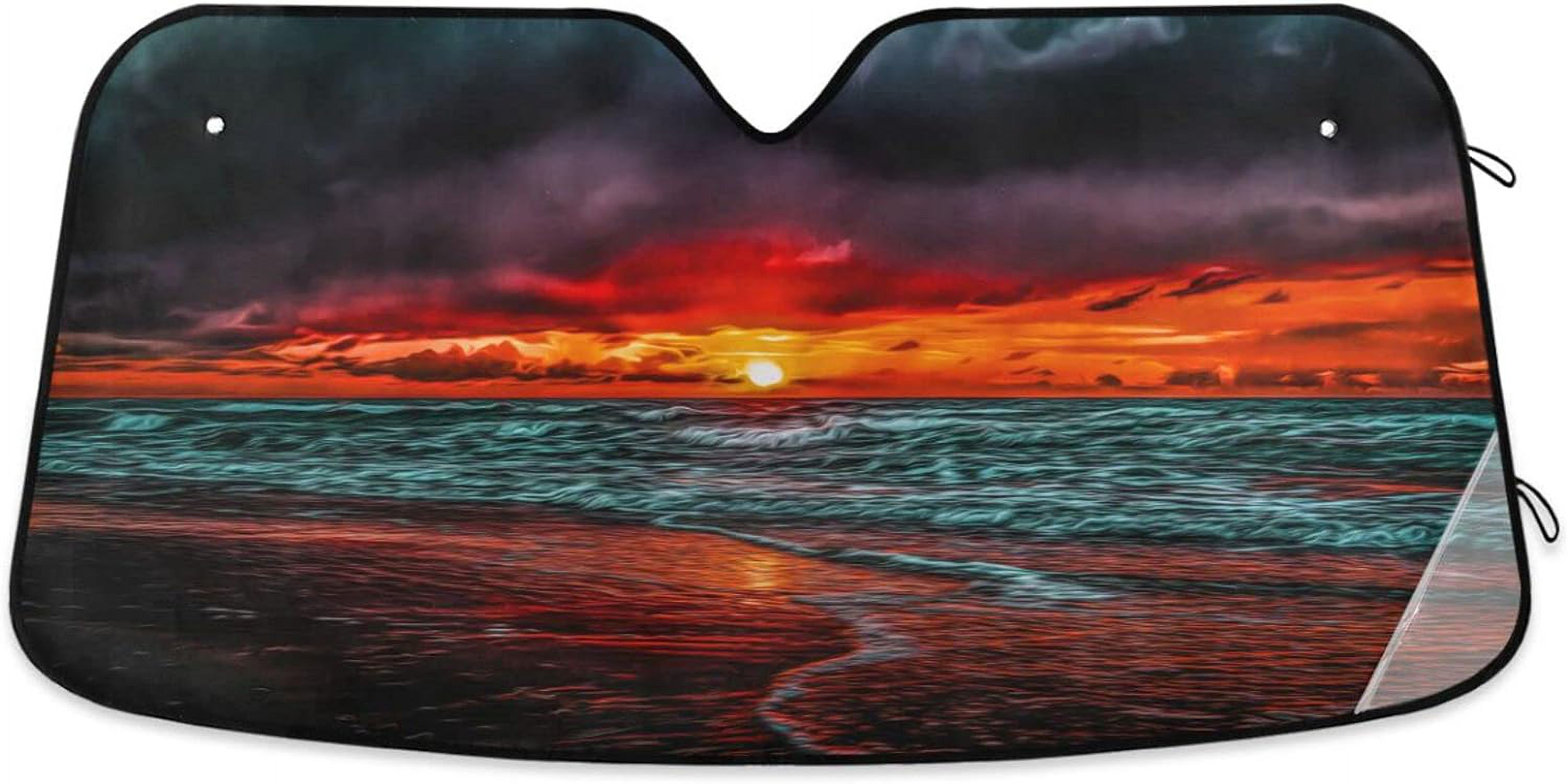 GZHJMY Red Sun Set in The Middle of The Ocean Car Windshield Sunshade ...