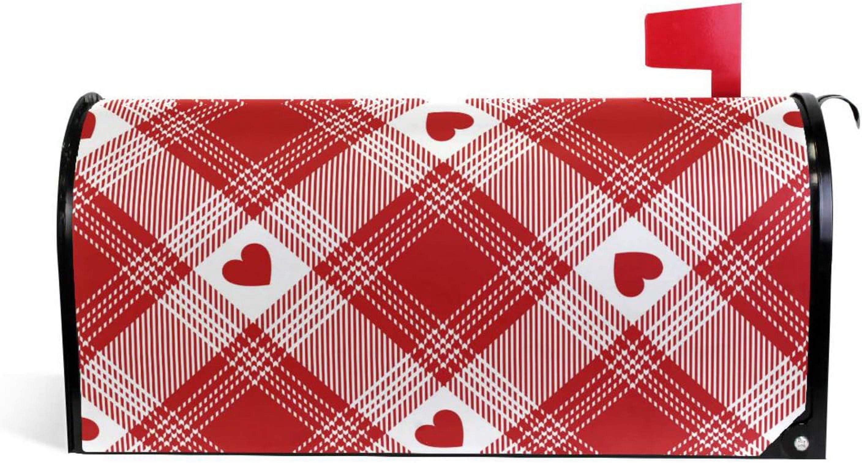 GZHJMY Red White Heart Plaid Magnetic Mailbox Cover Standard Size ...