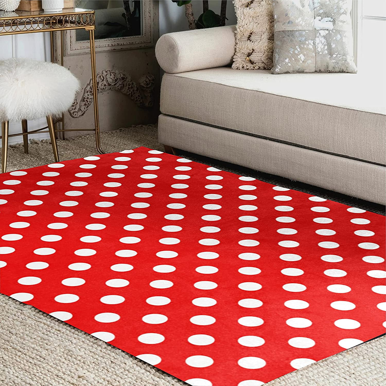 GZHJMY Red White Polka Dot Area Rug Living Room Rugs - 5'3" x4 Abstract ...