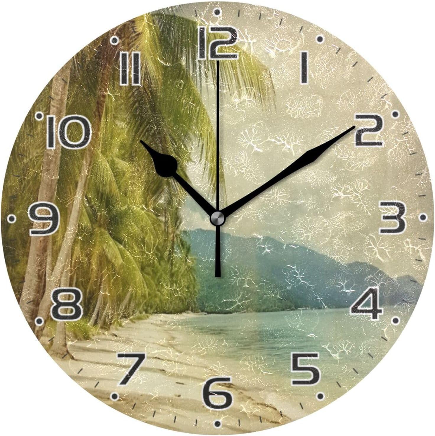 GZHJMY Retro Beach Clock Silent Round Wall Clock Non Ticking Battery ...