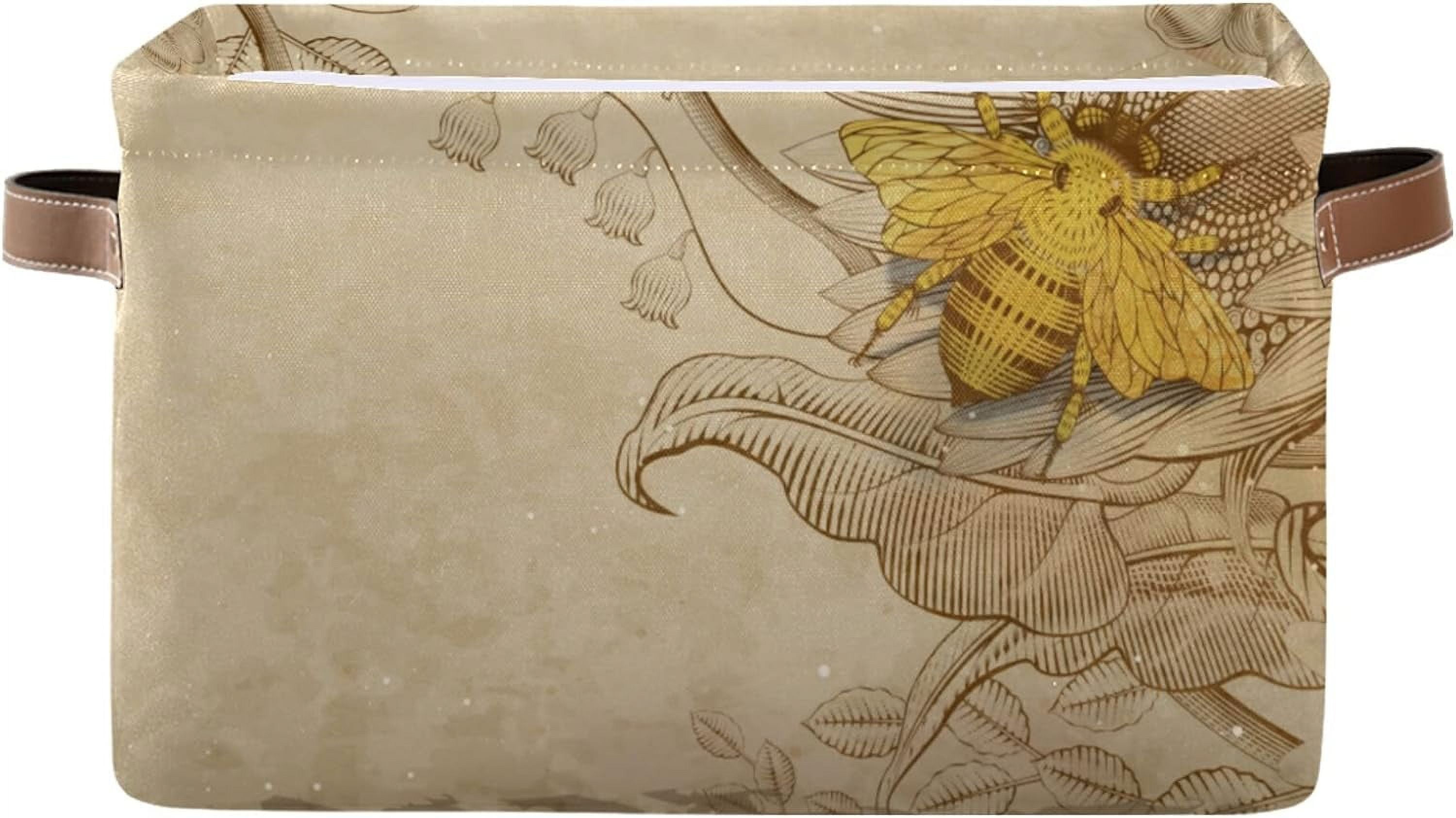 GZHJMY Retro Beige Honey Bees and Sunflowers Print Foldable Storage Bin ...